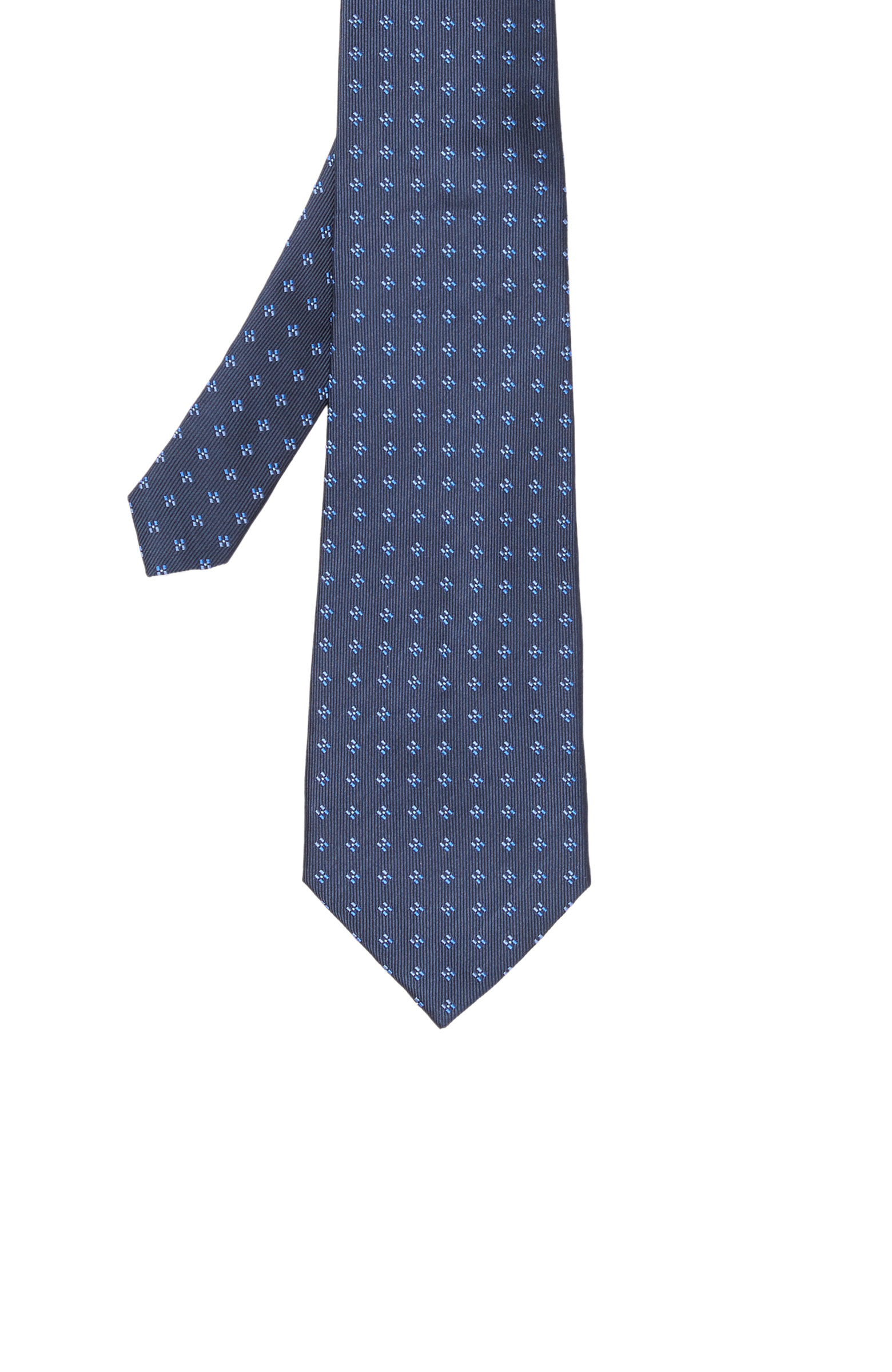 Lacivert Geometrik Desenli İpek Kravat