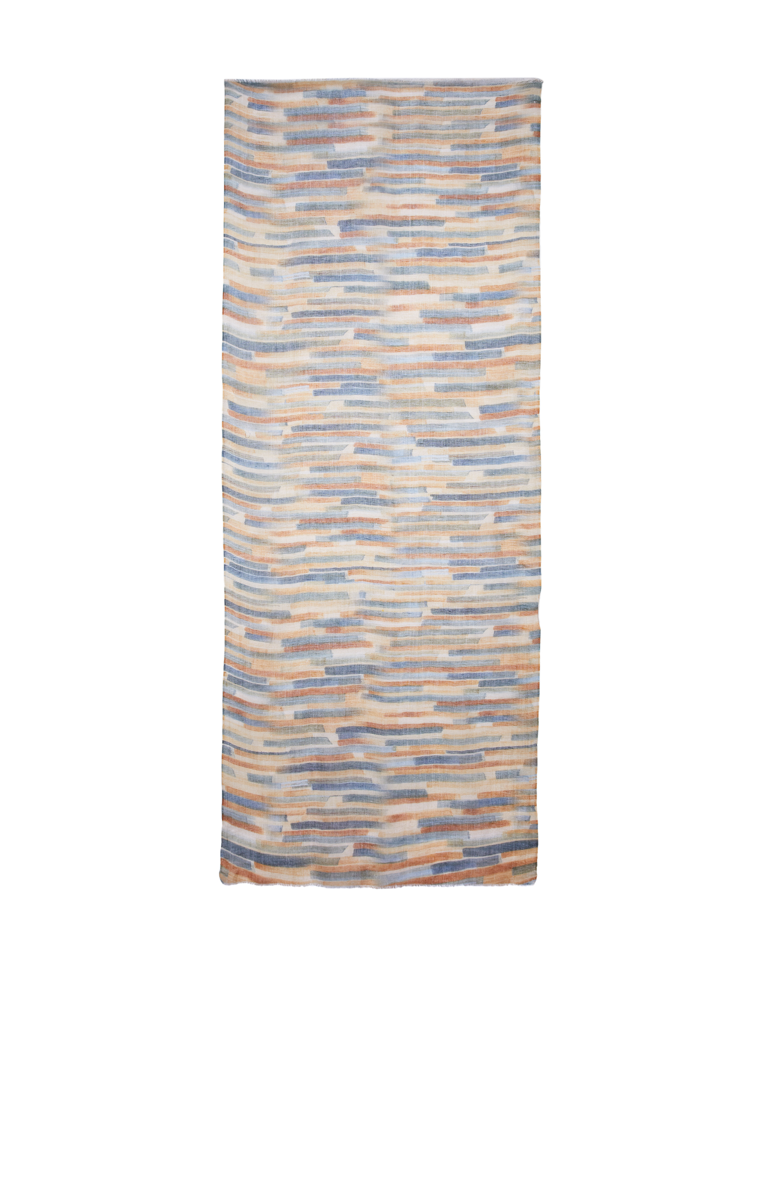 Lacivert Camel Çizgi Desenli Kadın Keten Şal