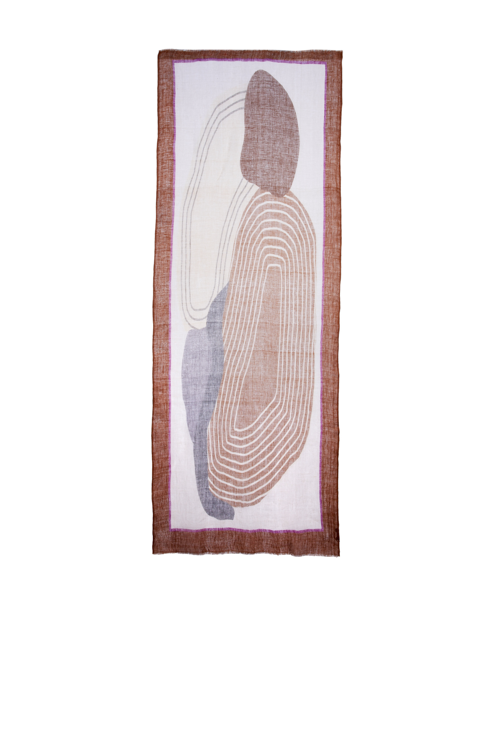 Ekru Kahverengi Diyagonal Desenli Kadın Keten Şal