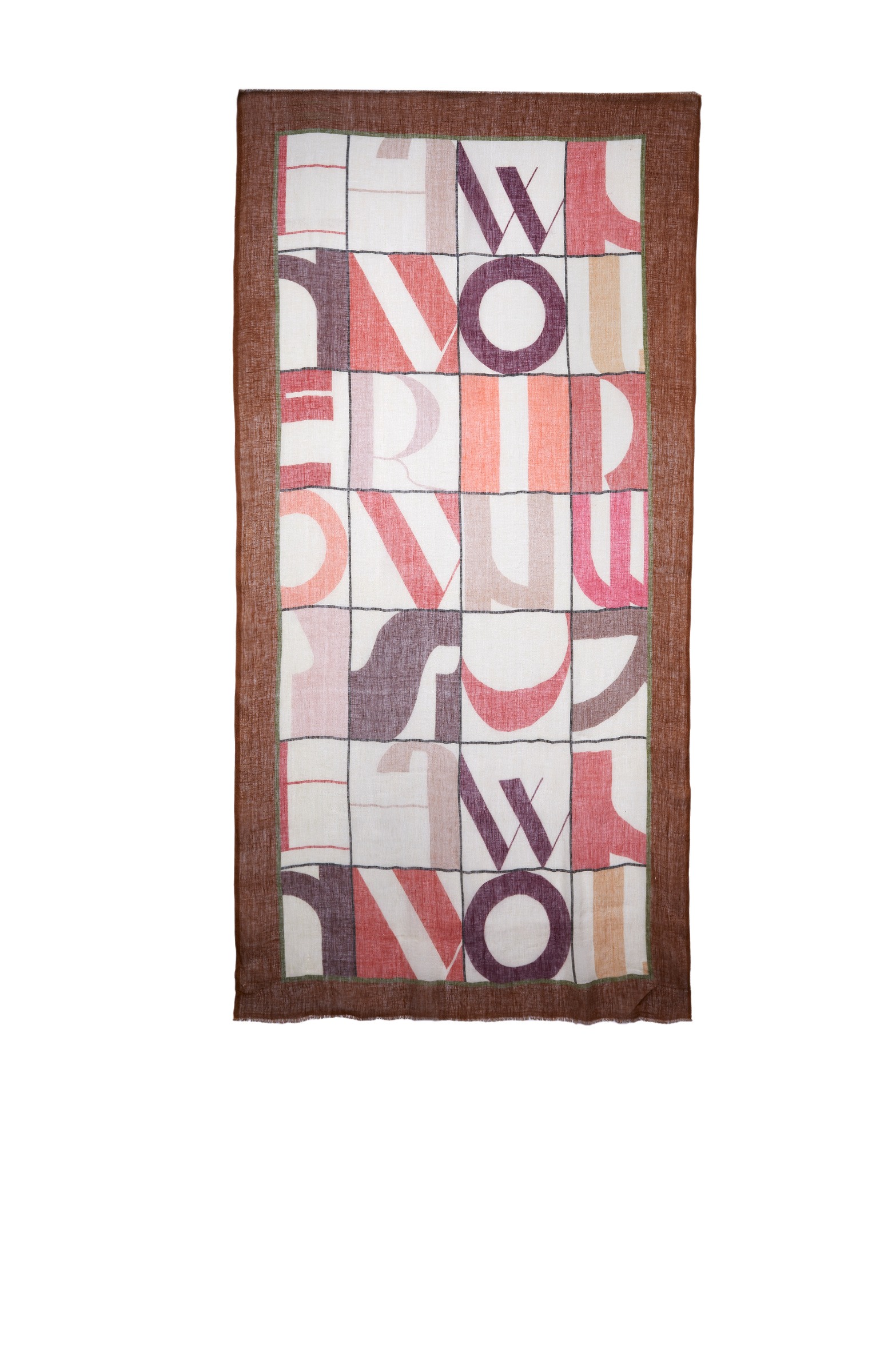 Ekru Kahverengi Geometrik Desenli Kadın Keten Şal