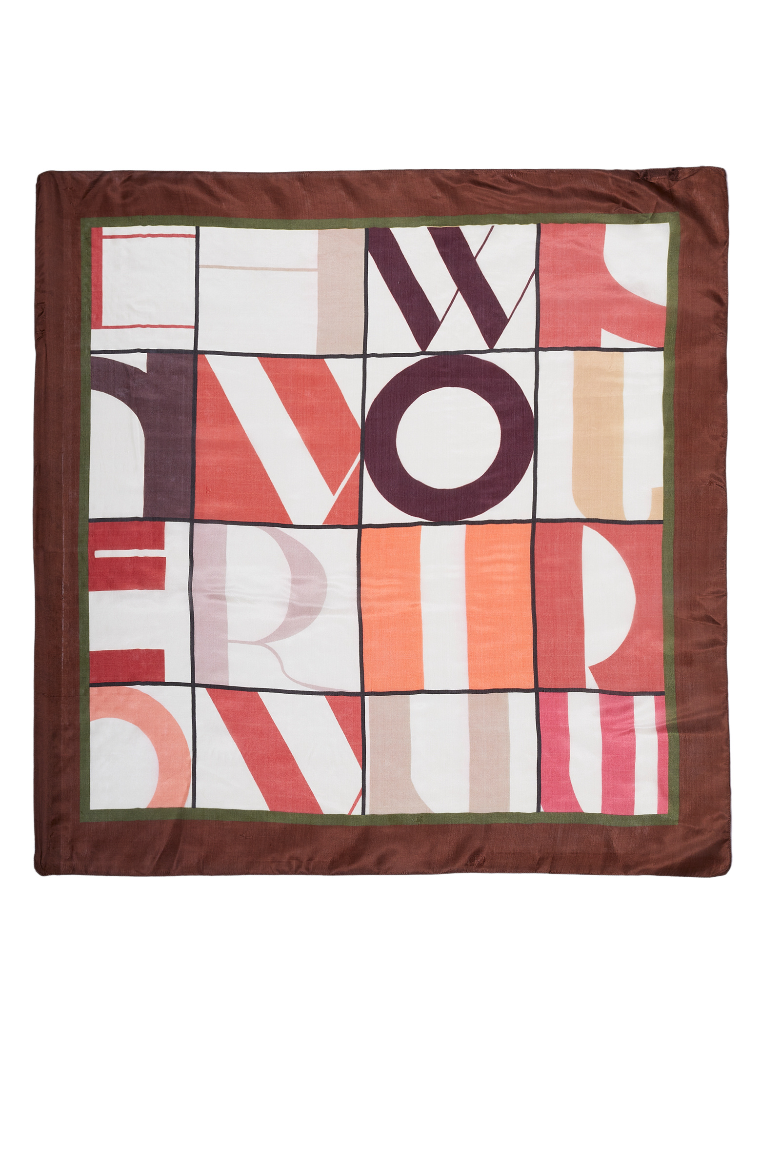 Ekru Kahve Geometrik Desenli Kadın İpek Eşarp