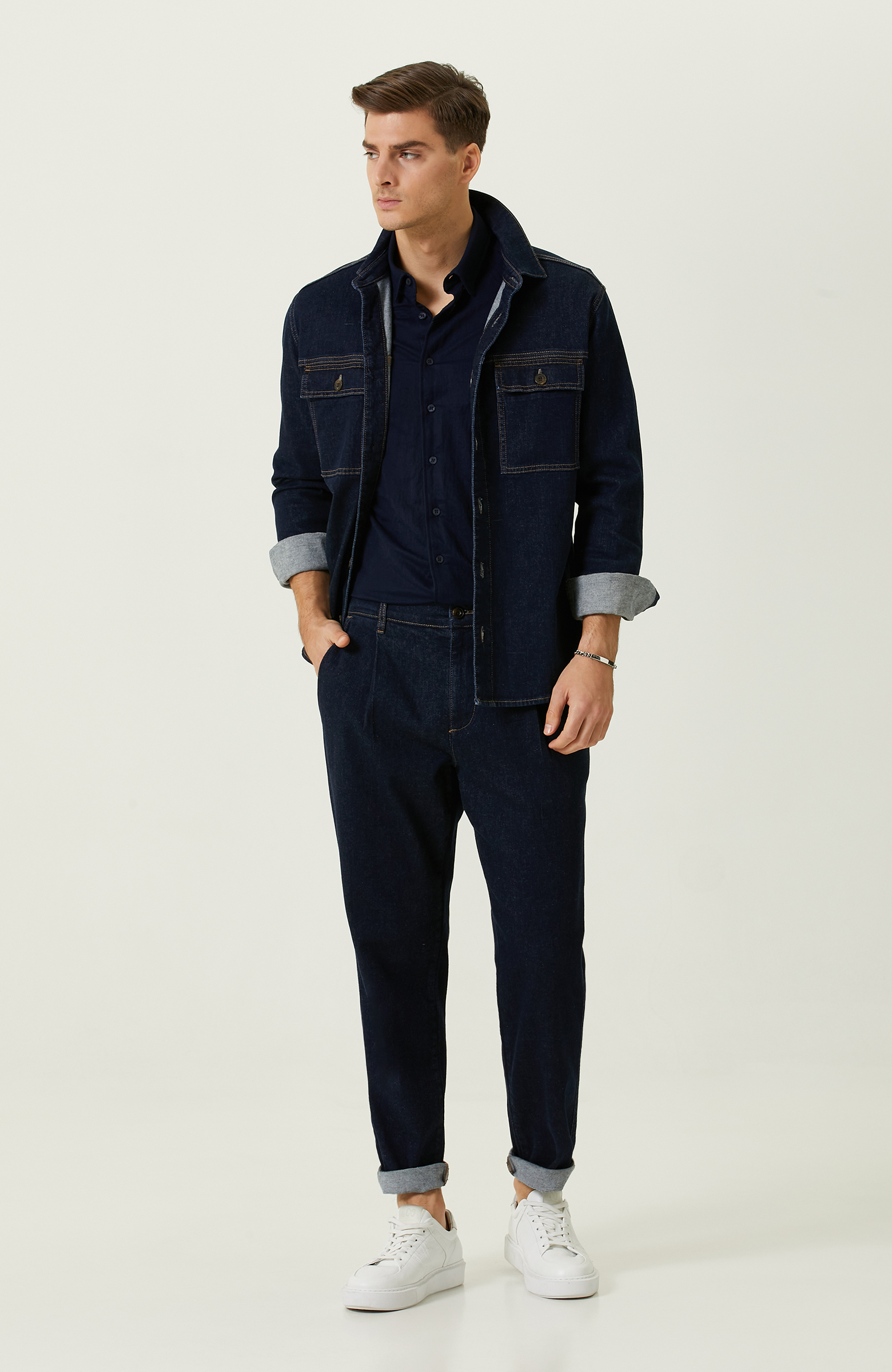 Lacivert Comfort Fit Denim Pantolon Lacivert Comfort Fit Denim Pantolon