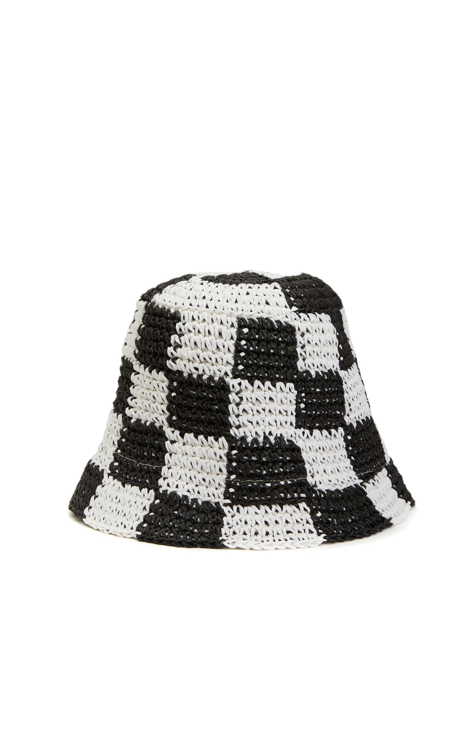 Siyah Beyaz Kareli Kadın Hasır Şapka