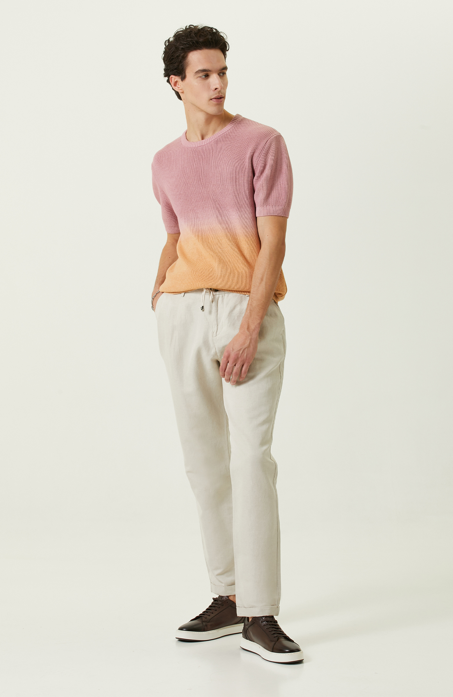 Naturel Beli Lastikli Jogger Fit Pantolon