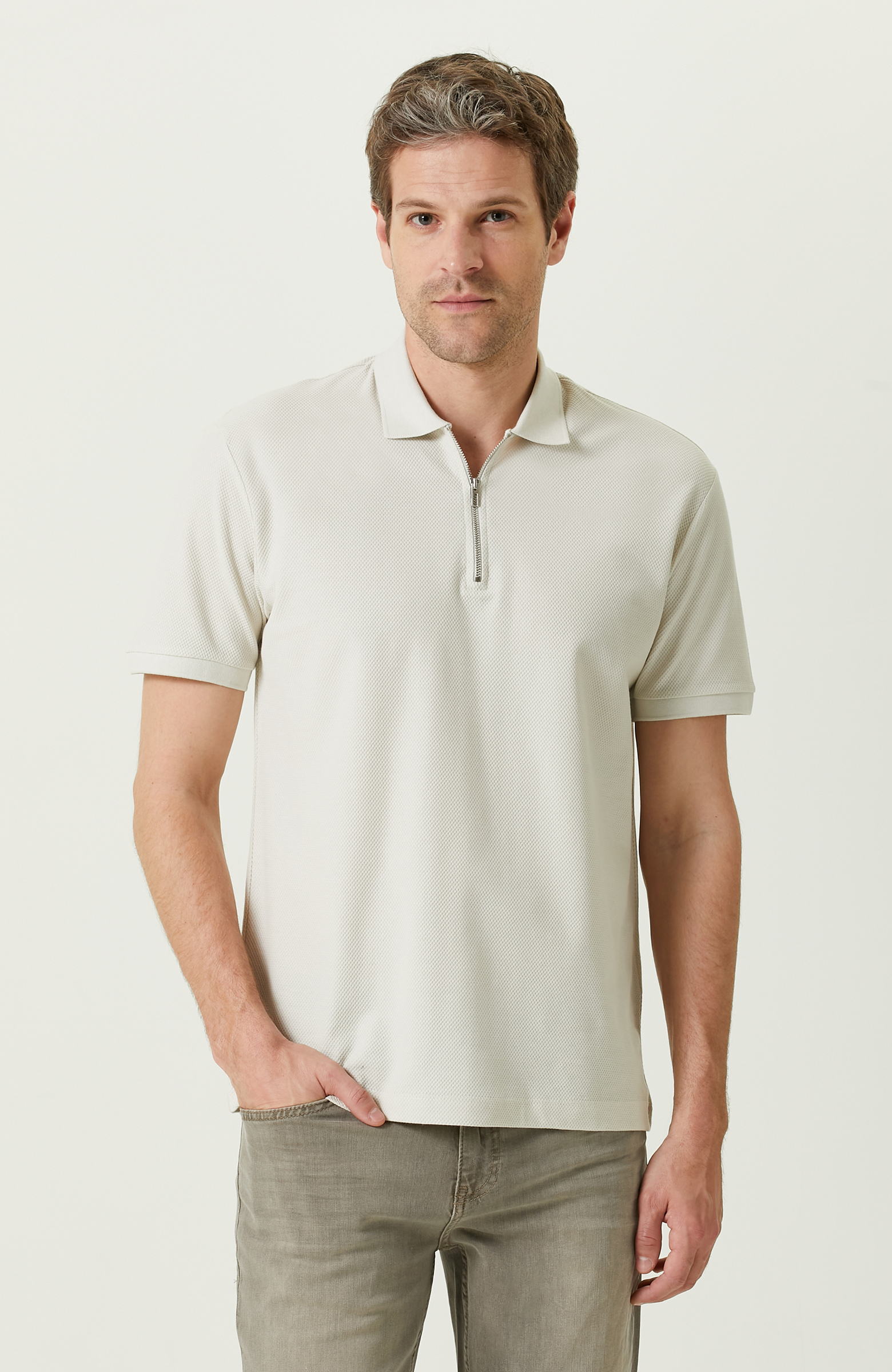 Taş Rengi Polo Yaka Kısa Kollu T-Shirt Taş Rengi Polo Yaka Kısa Kollu T-Shirt