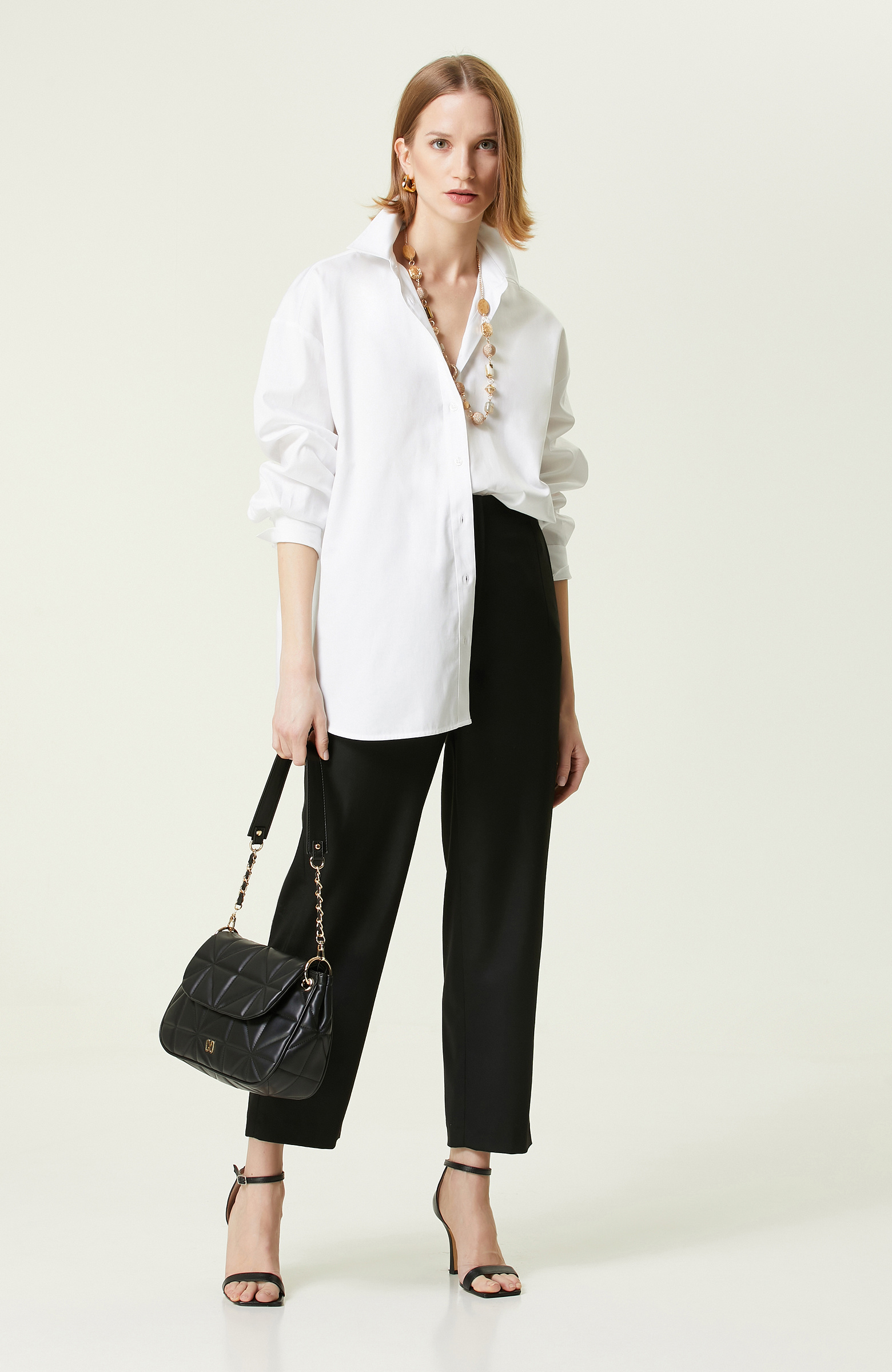 Siyah Dokuma Yüksek Bel Pantolon