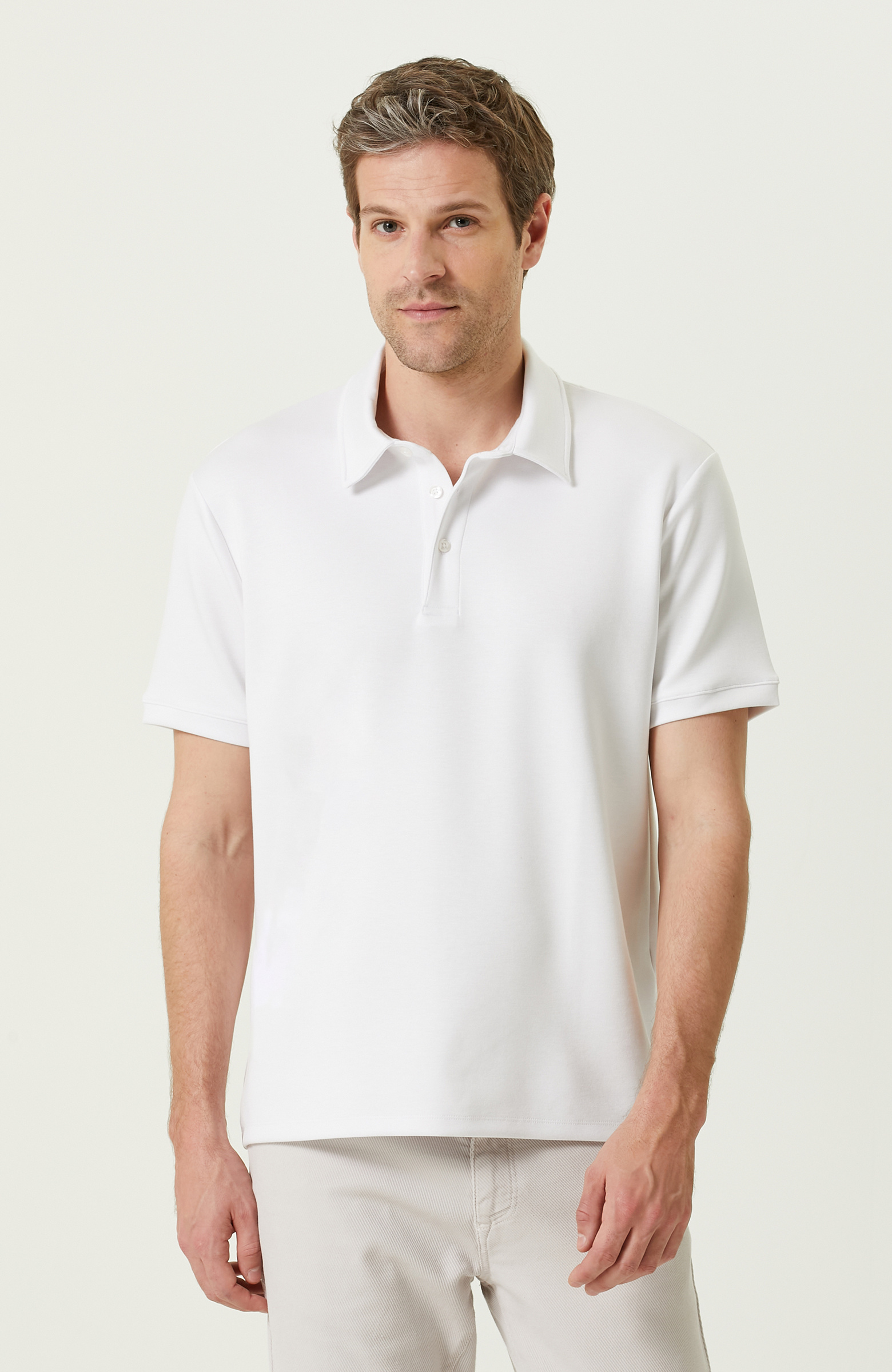 Beyaz Kısa Kollu Örme Polo Yaka T-Shirt