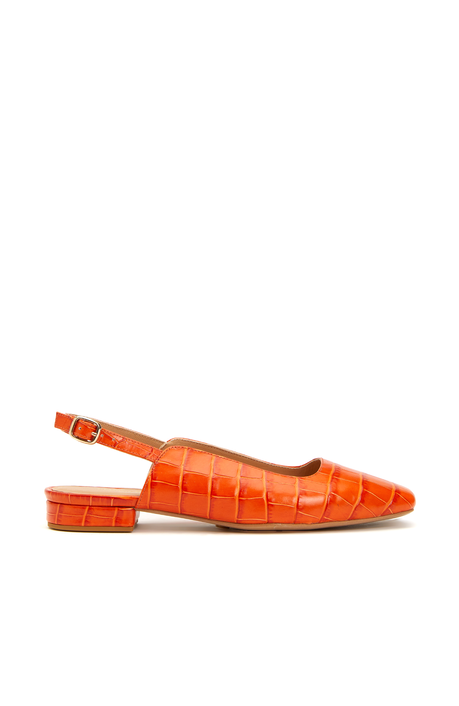 Turuncu Kroko Desenli Kadın Deri Babet