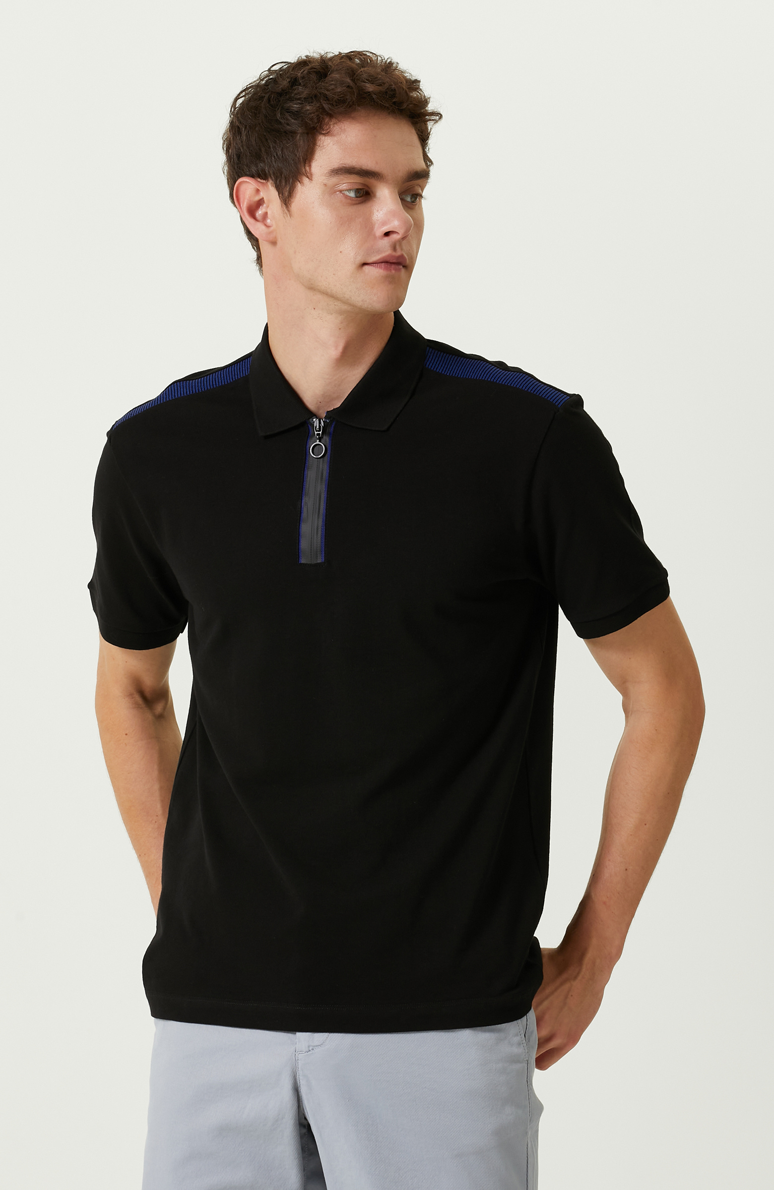 Siyah Pamuklu Polo Yaka Tshirt