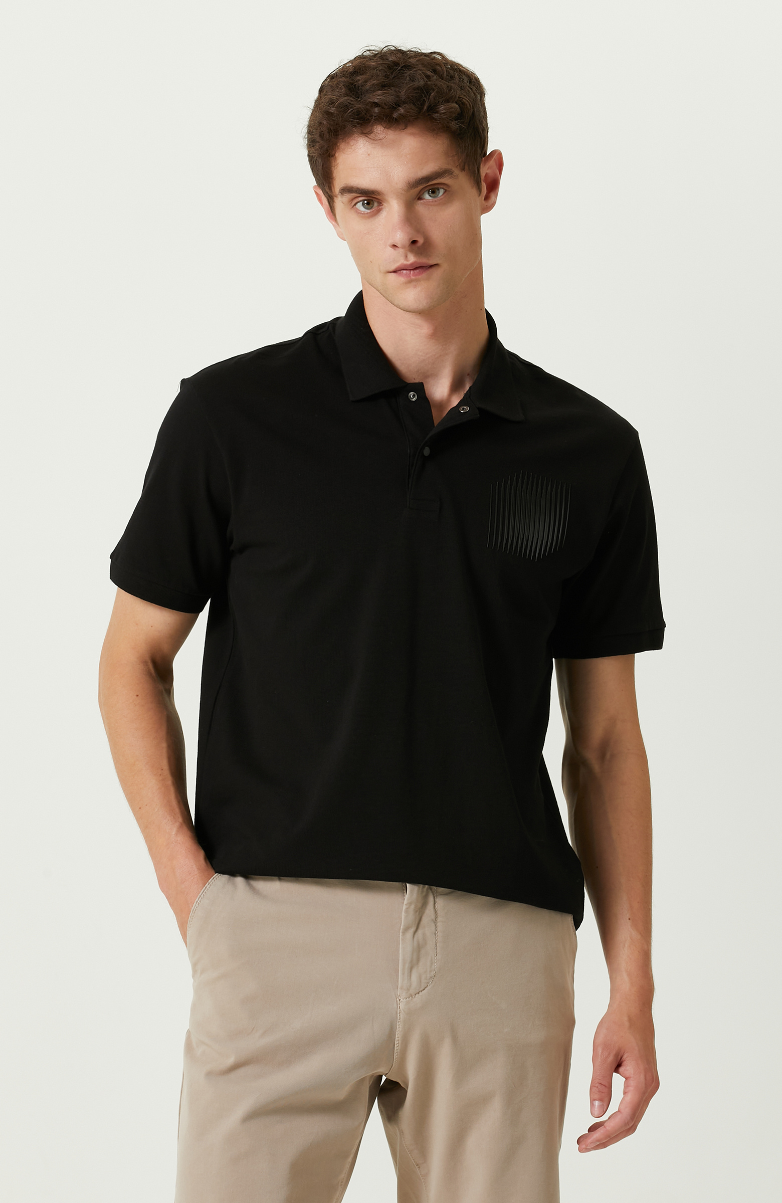 Siyah Desenli Pamuklu Tshirt