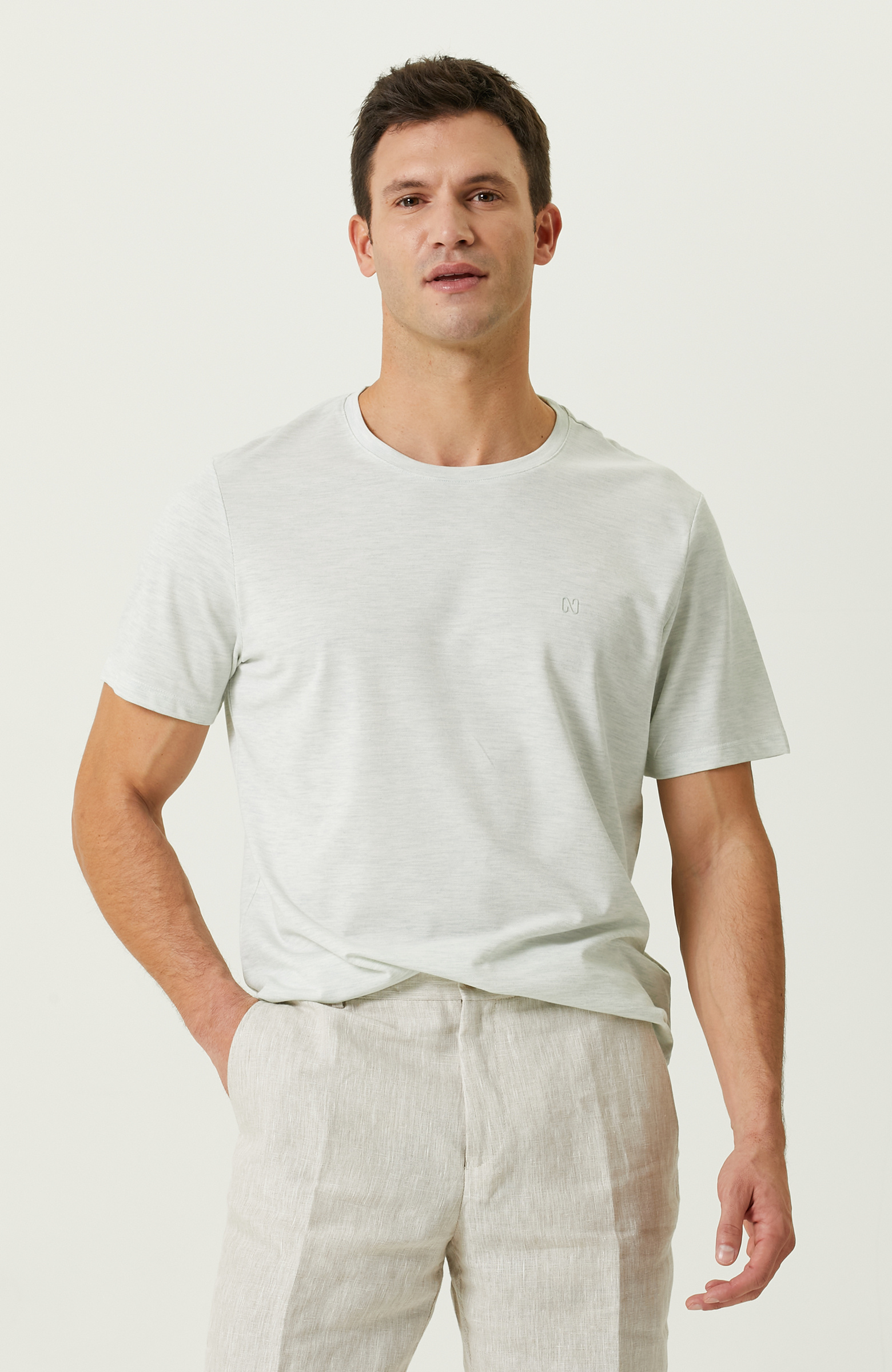 Mint Yeşili Bisiklet Yaka T-Shirt