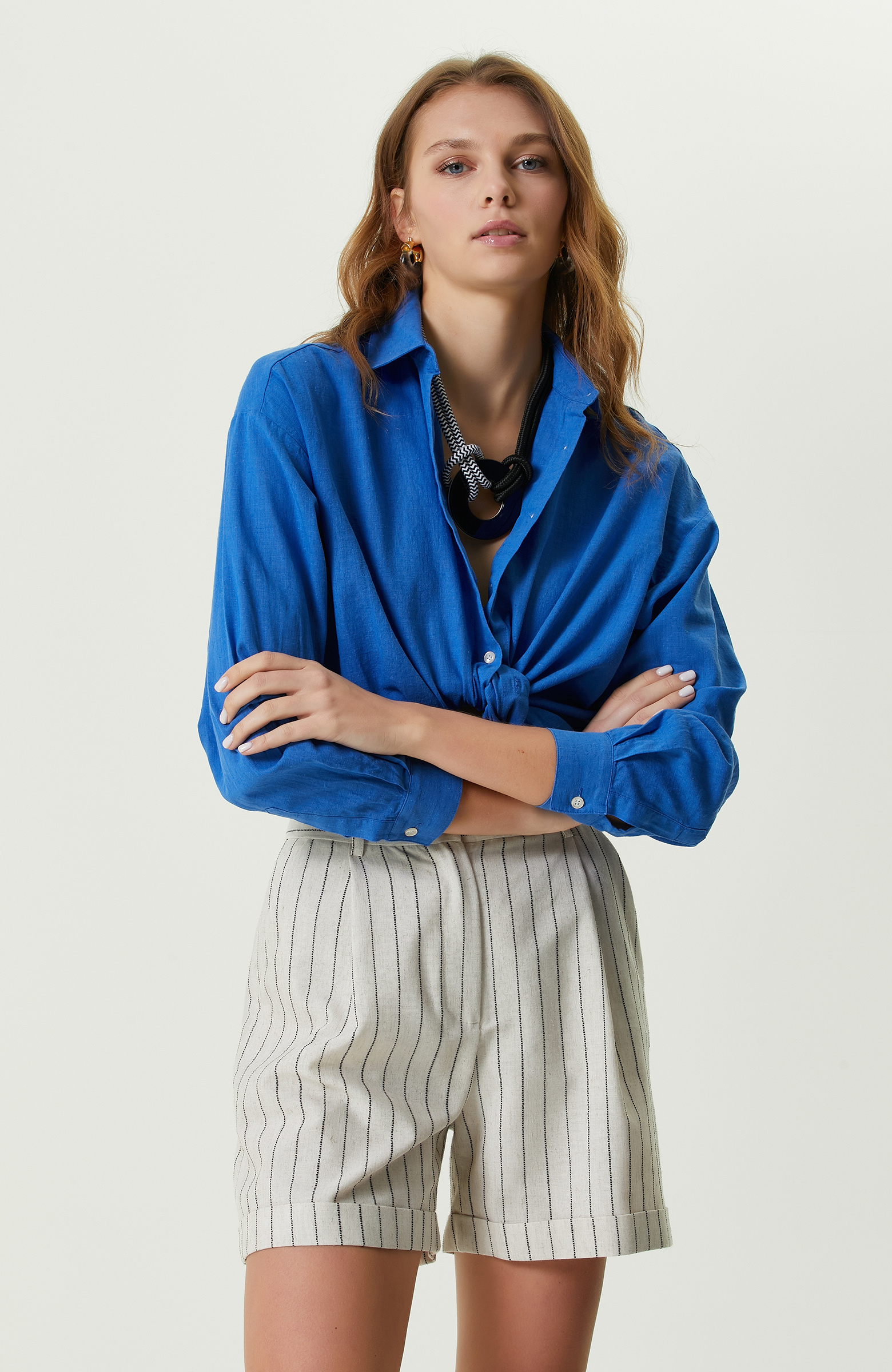 Saks Mavisi Uzun Kollu Gömlek