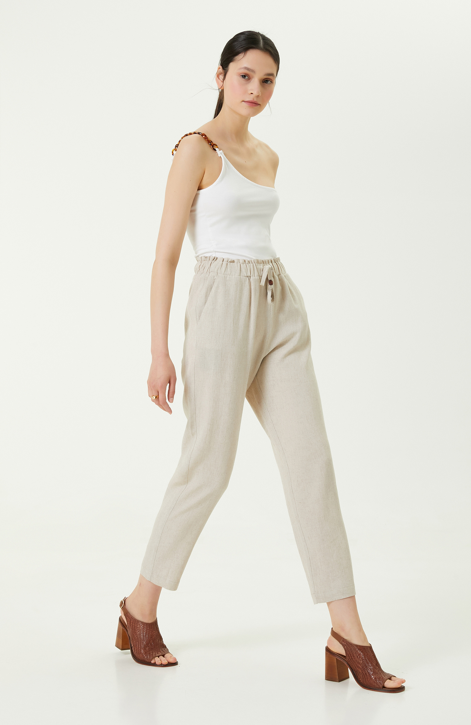 Bej Dar Paça Smart Casual Pantolon