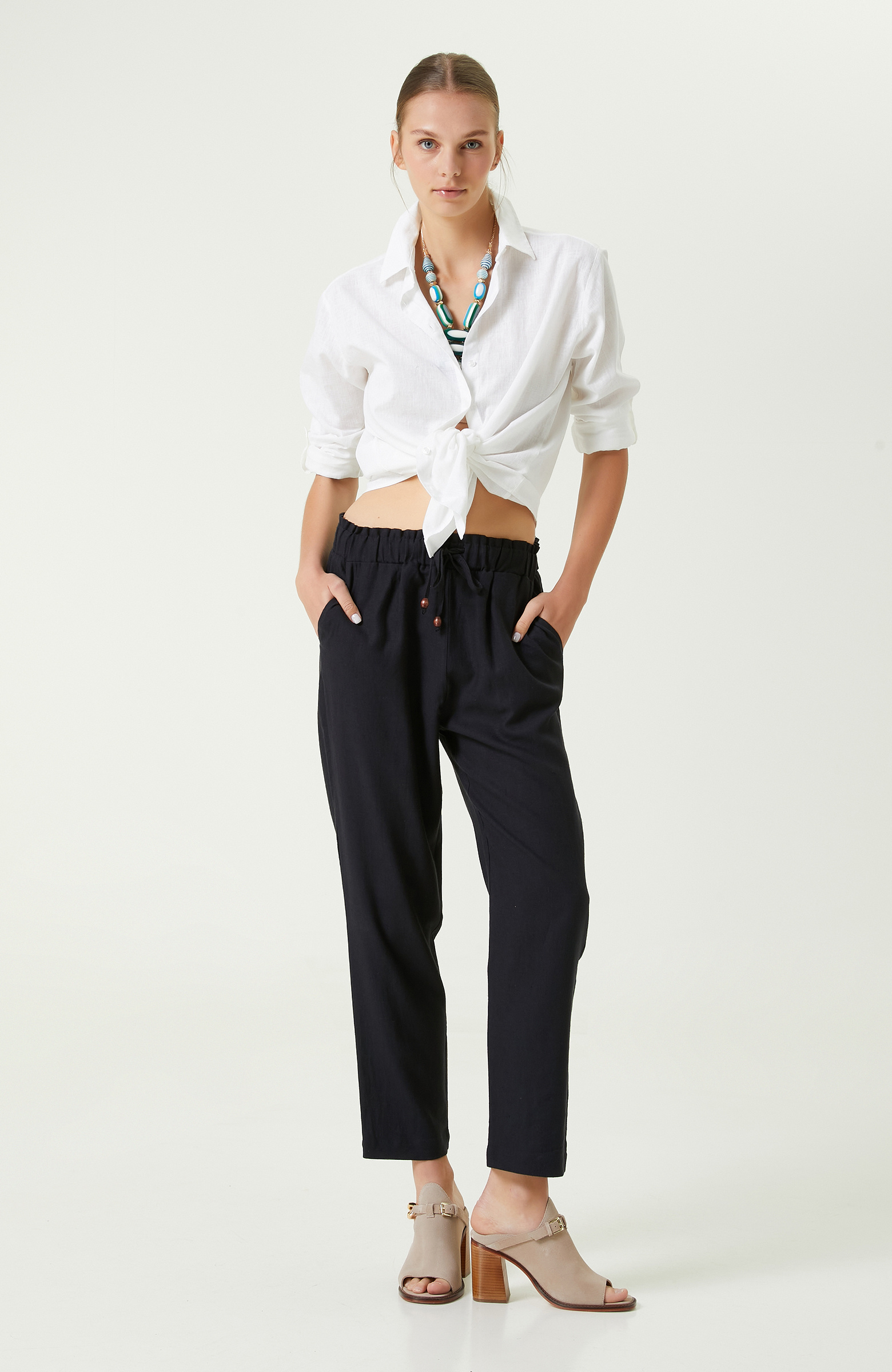 Lacivert Dar Paça Smart Casual Pantolon