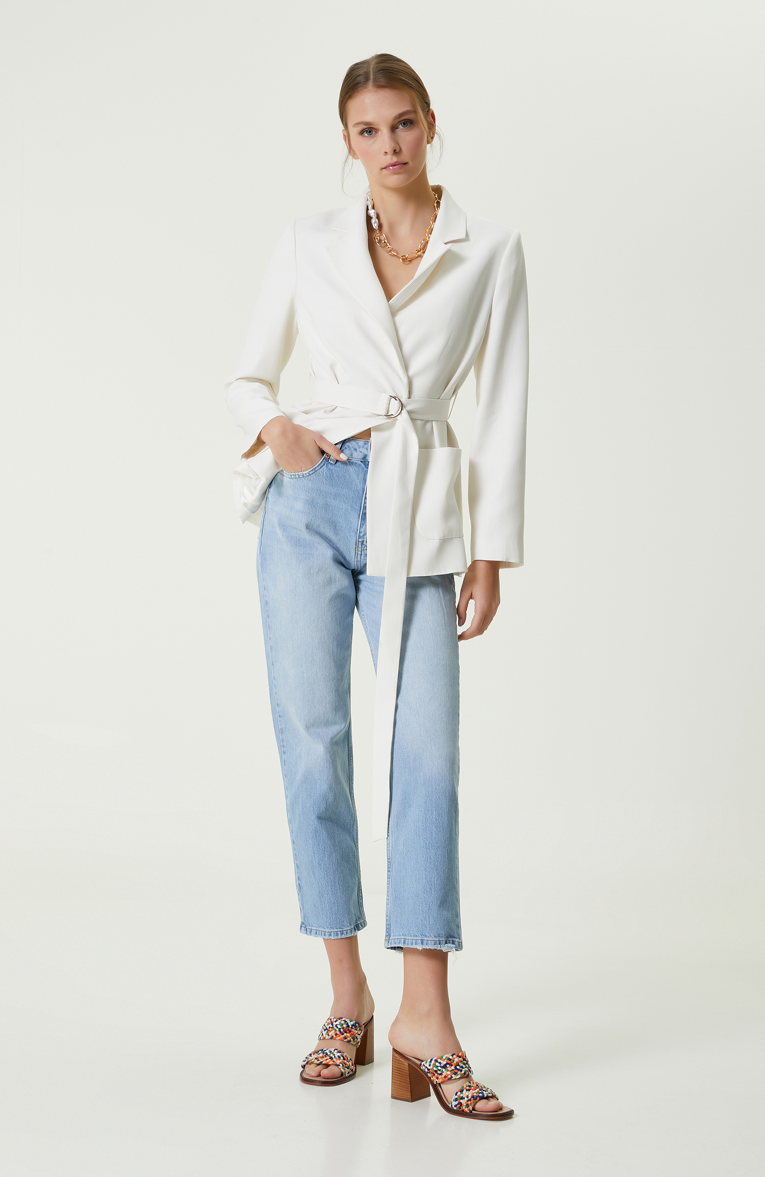 Açık Mavi Yüksek Bel Denim Pantolon