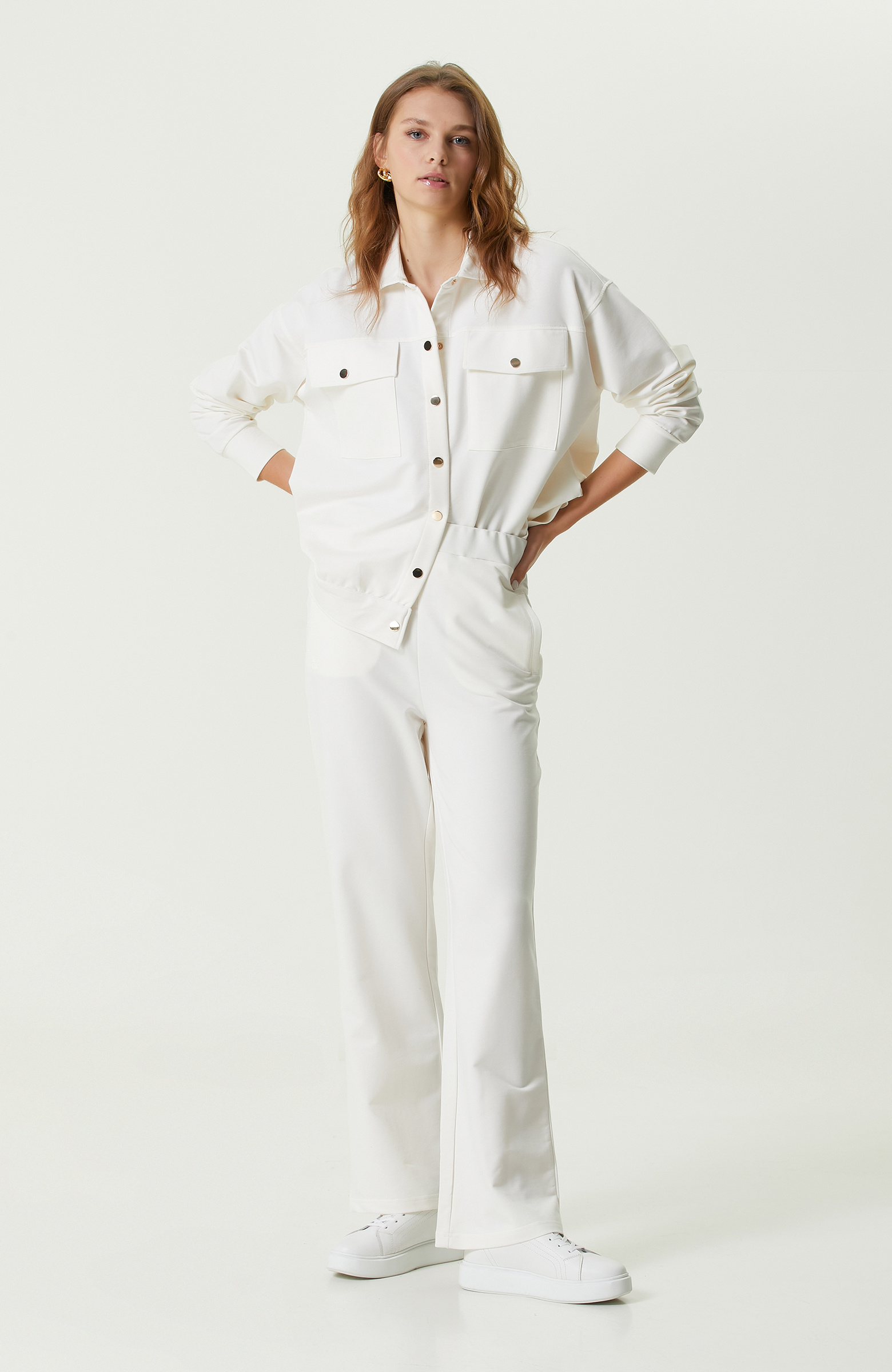 Ekru Geniş Paça Eşofman Altı