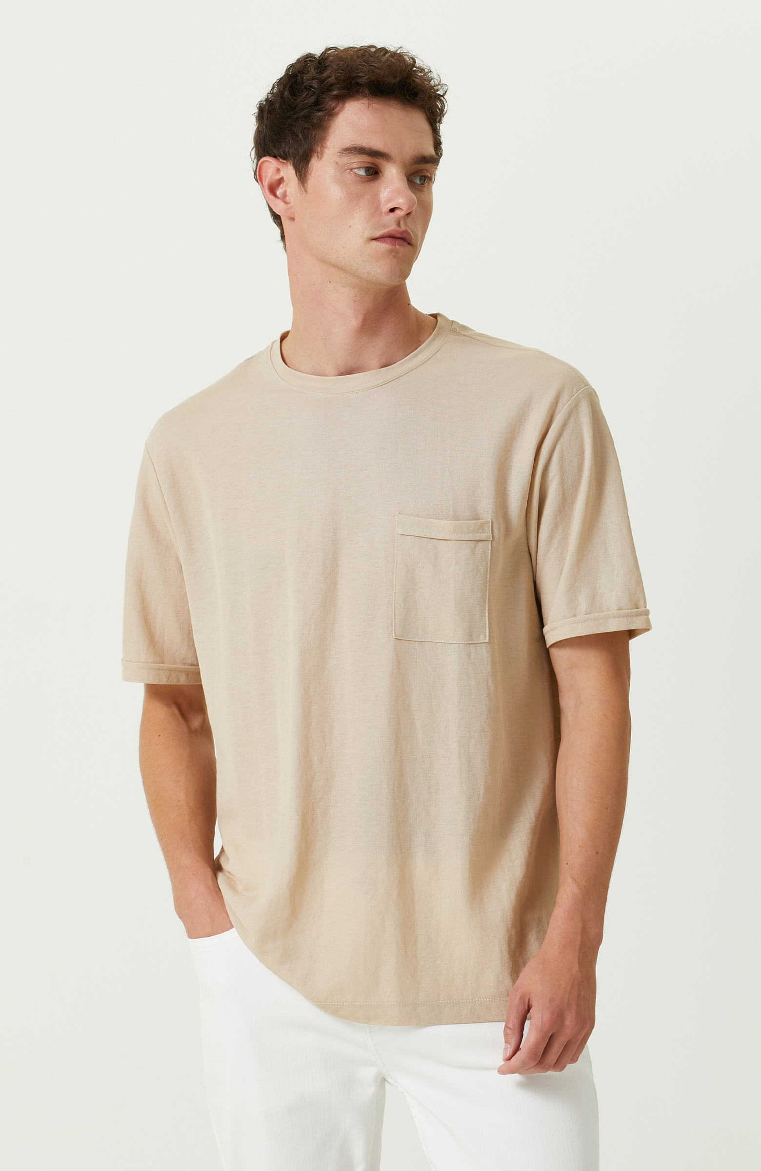 Bej Bisiklet Yaka Tshirt
