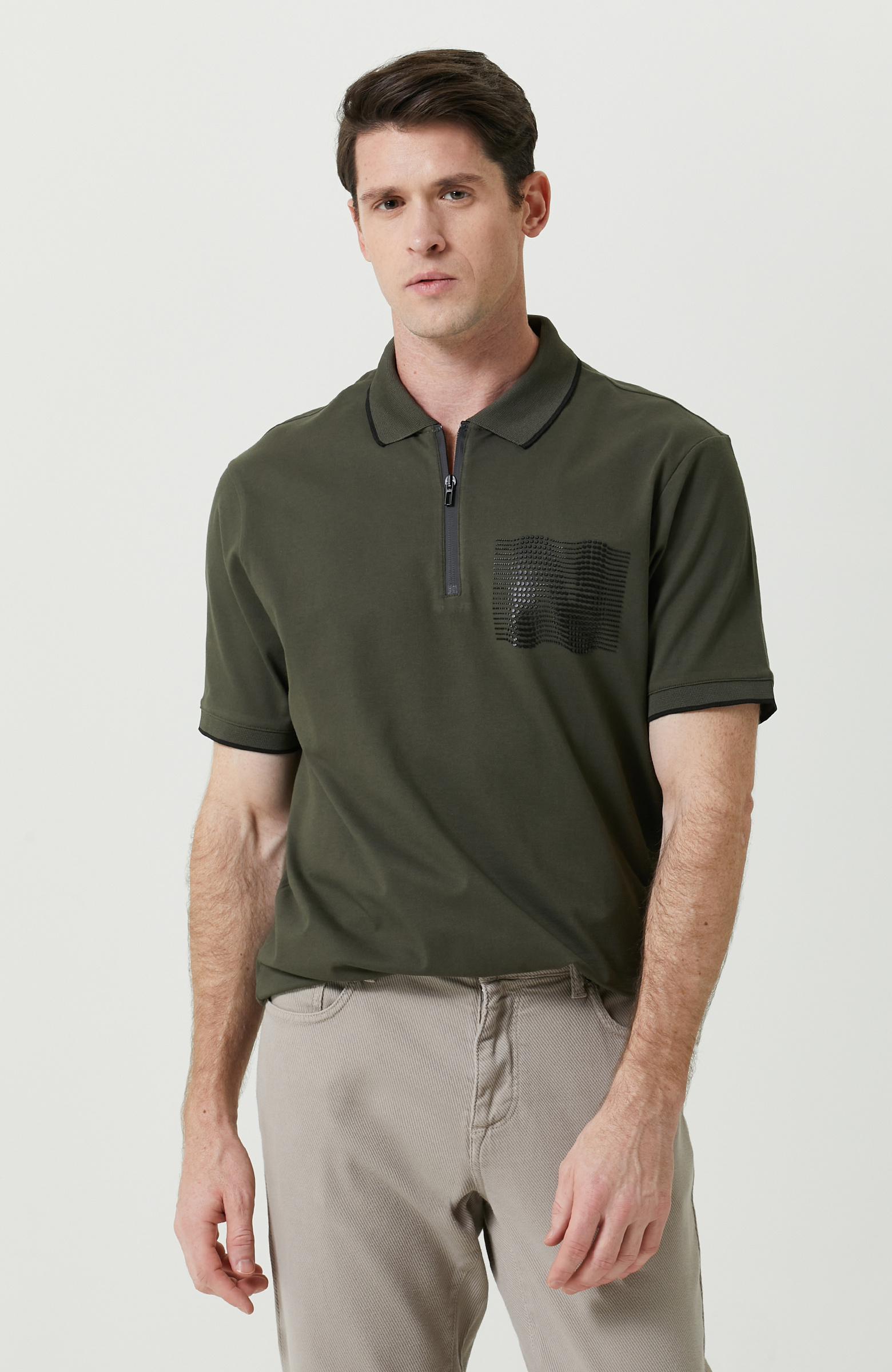 Haki Polo Yaka Kısa Kollu Tshirt