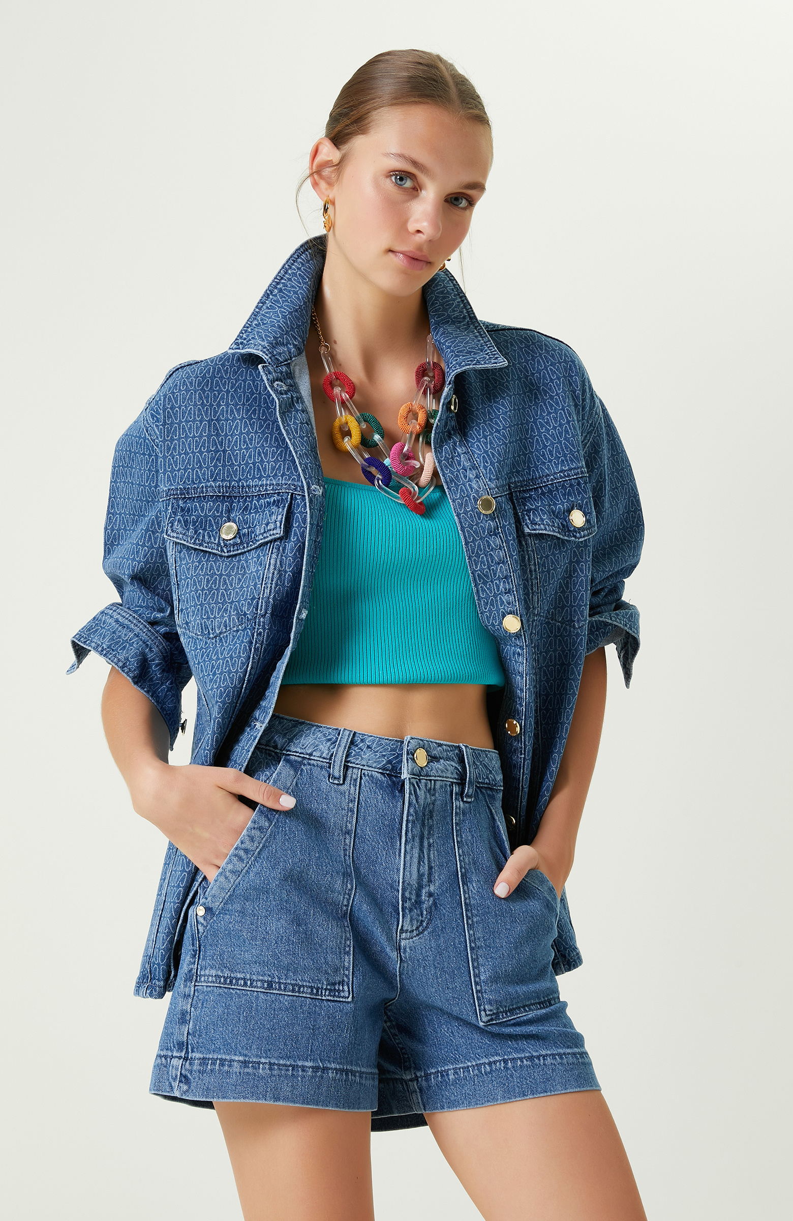 Koyu Indigo Mavi Uzun Kollu Denim Mont Koyu Indigo Mavi Uzun Kollu Denim Mont