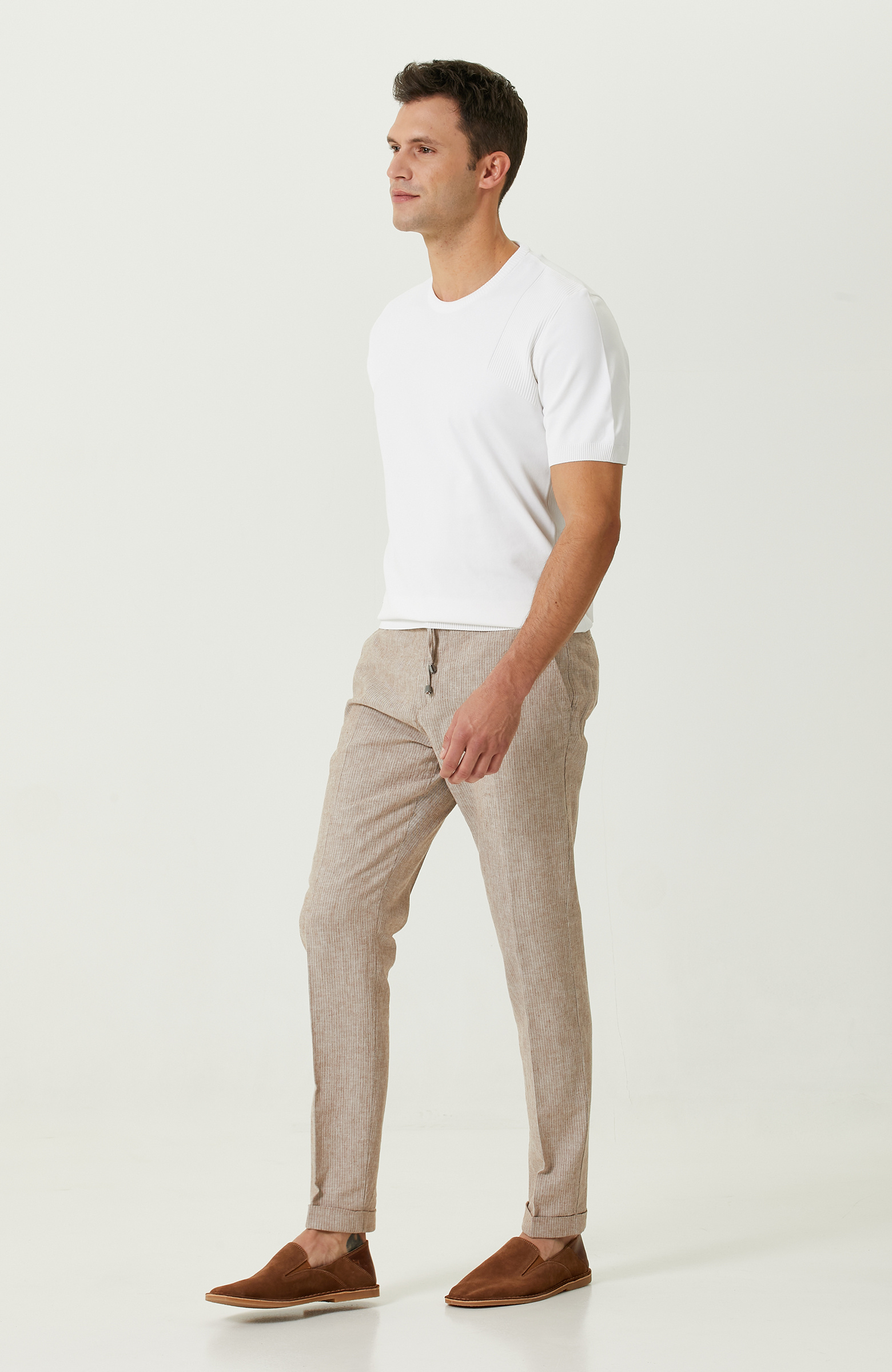 Vizon Çizgili Duble Paça Pantolon