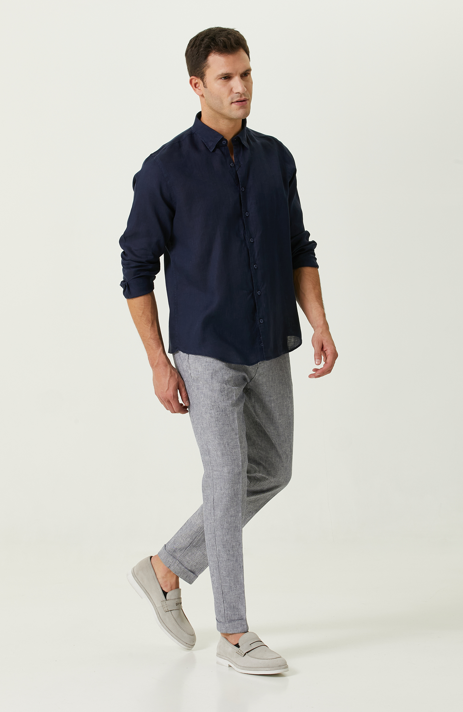 Lacivert Çizgili Duble Paça Pantolon Lacivert Çizgili Duble Paça Pantolon