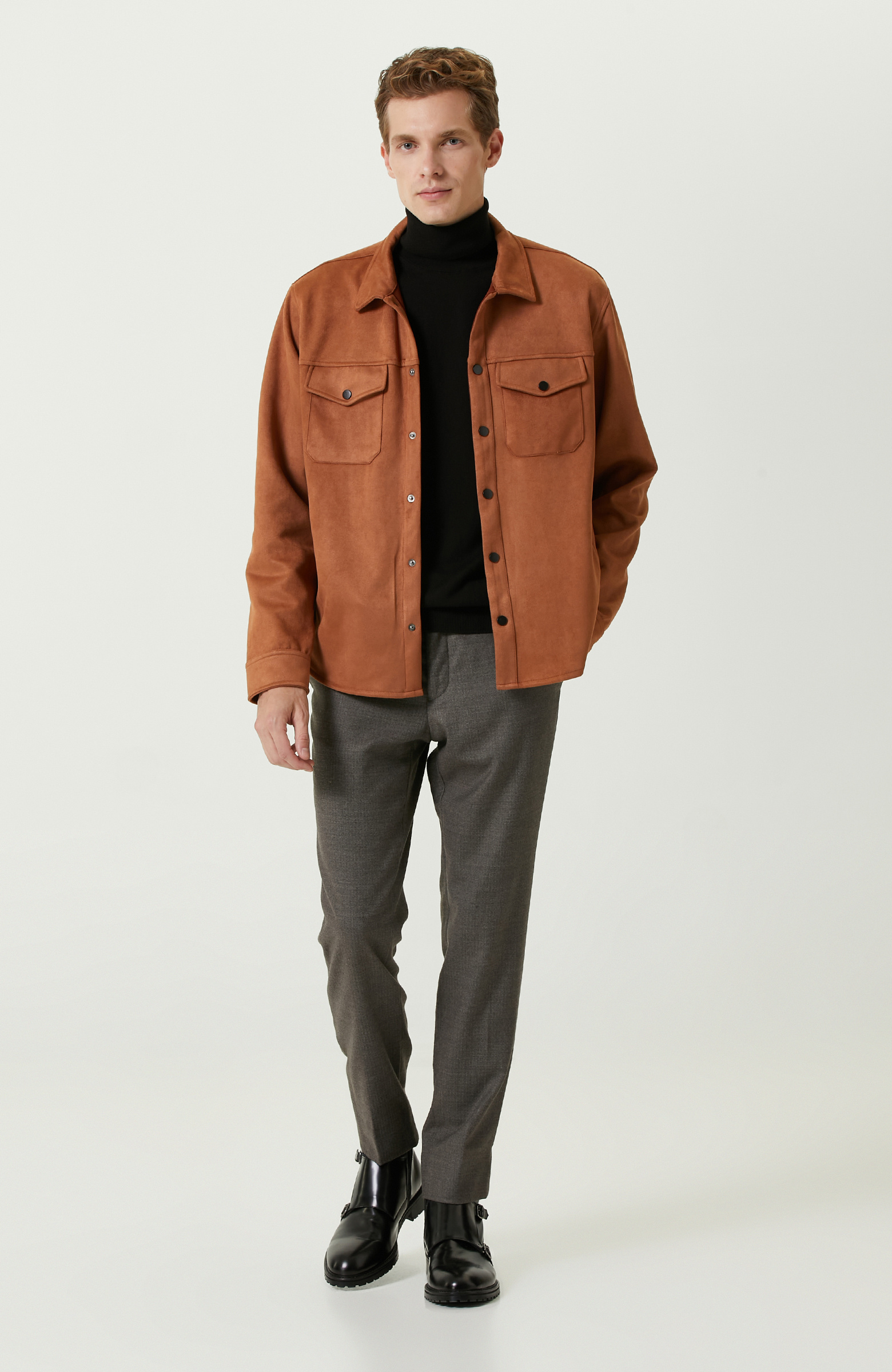 Tütün Rengi Süet Gömlek