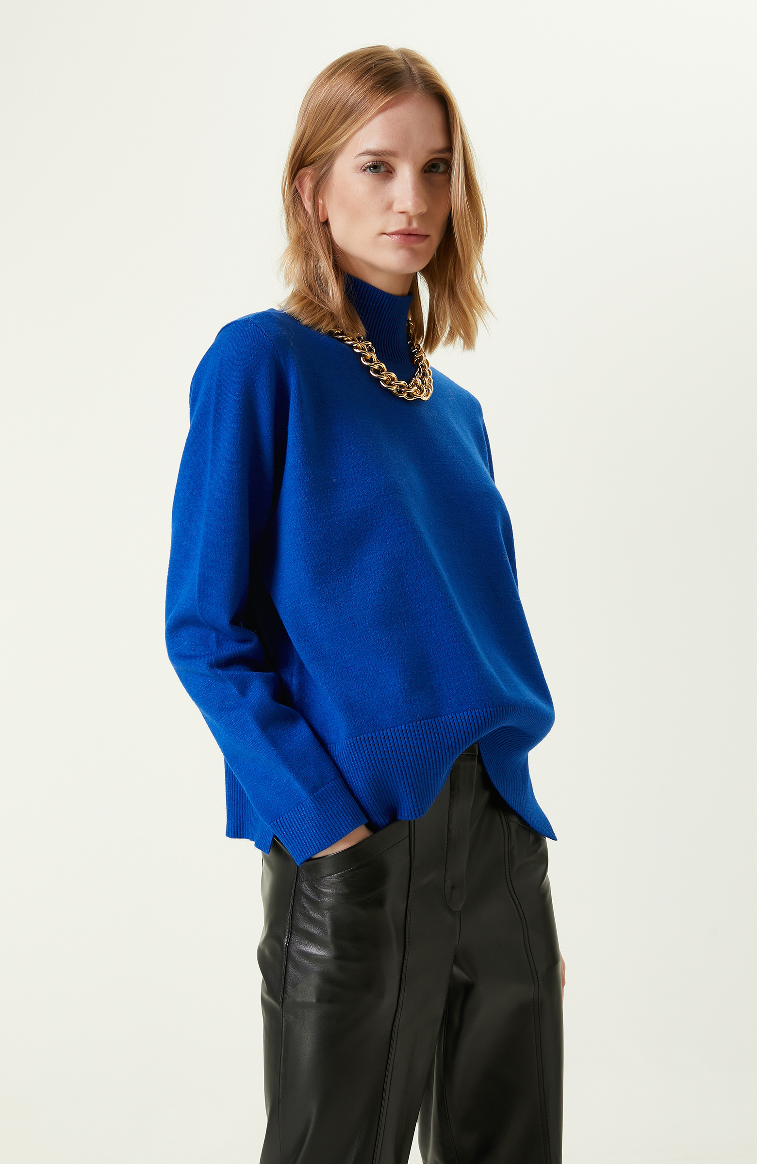 Saks Dik Yaka Triko Kazak