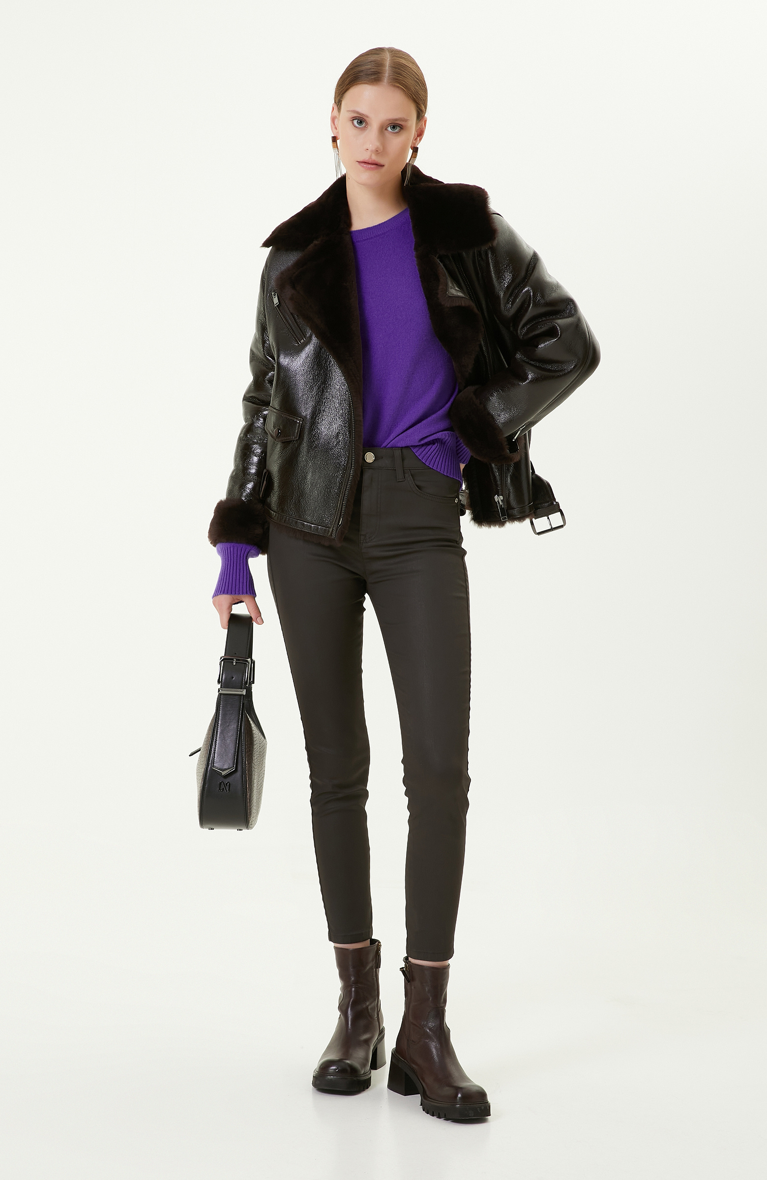 Dar Paça Kahverengi Denim Pantolon