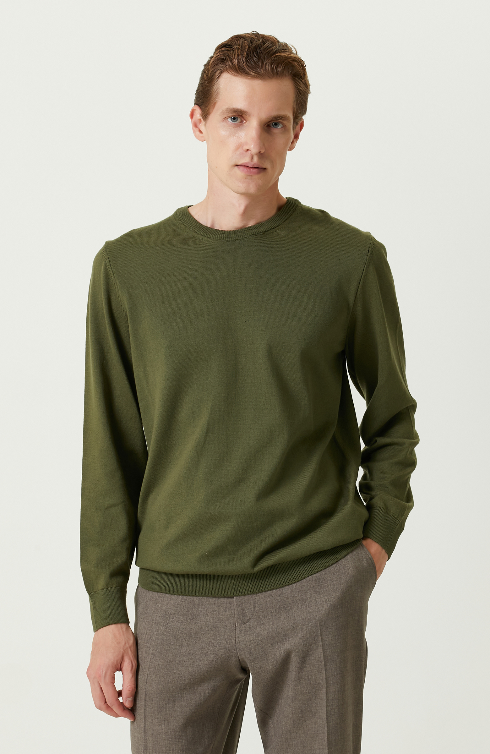 Haki Bisiklet Yaka Kazak