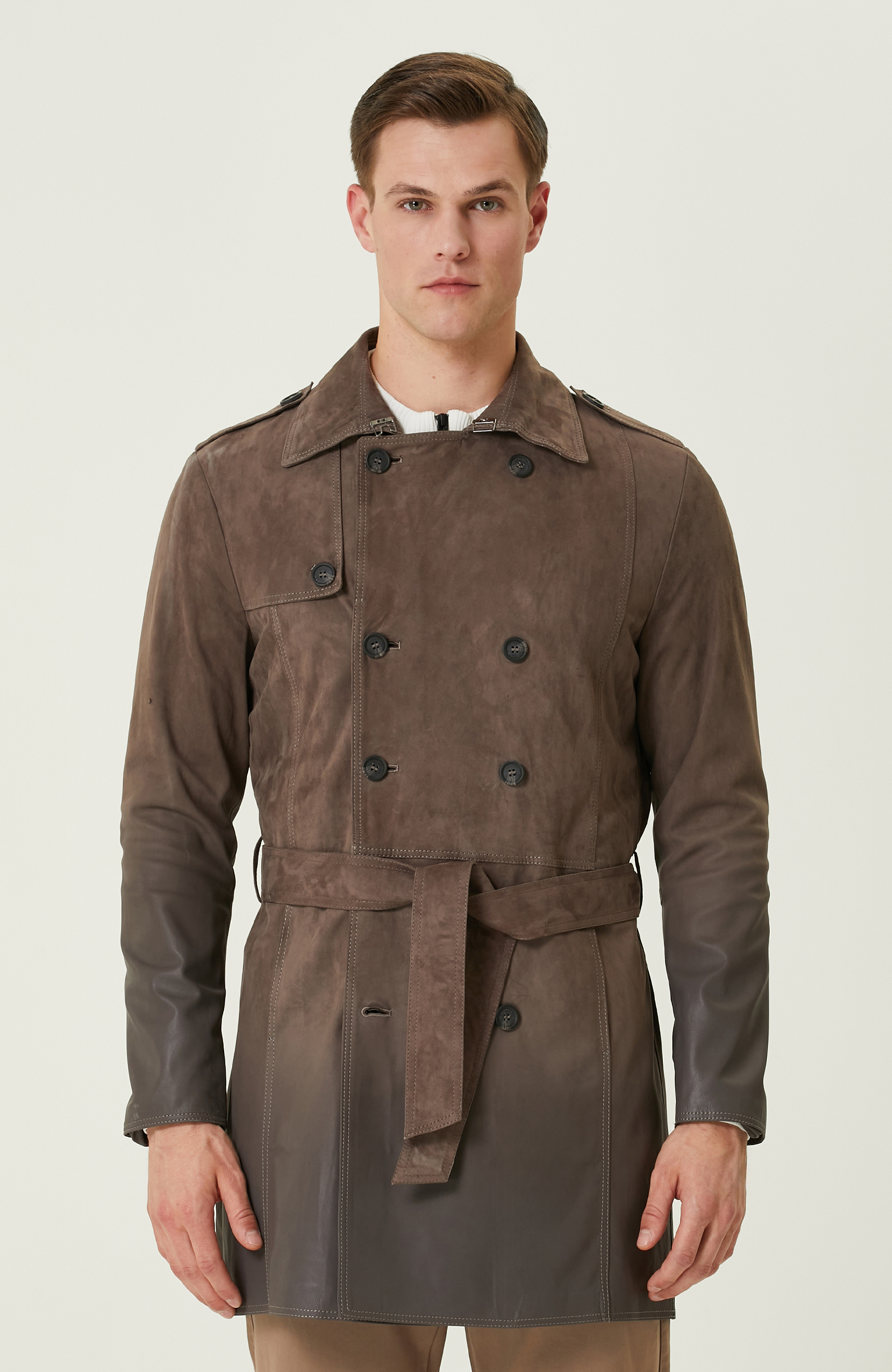 Limited Vizon Degradeli Kruvaze Deri Pardösü