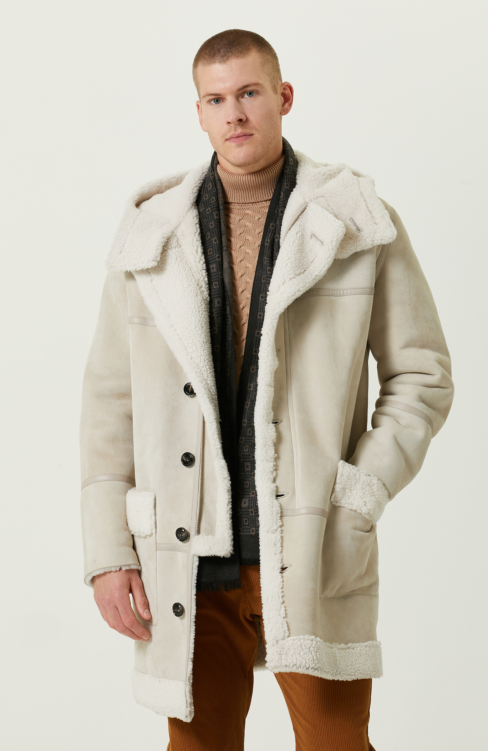 Limited Taş Rengi Süet Deri Kaban