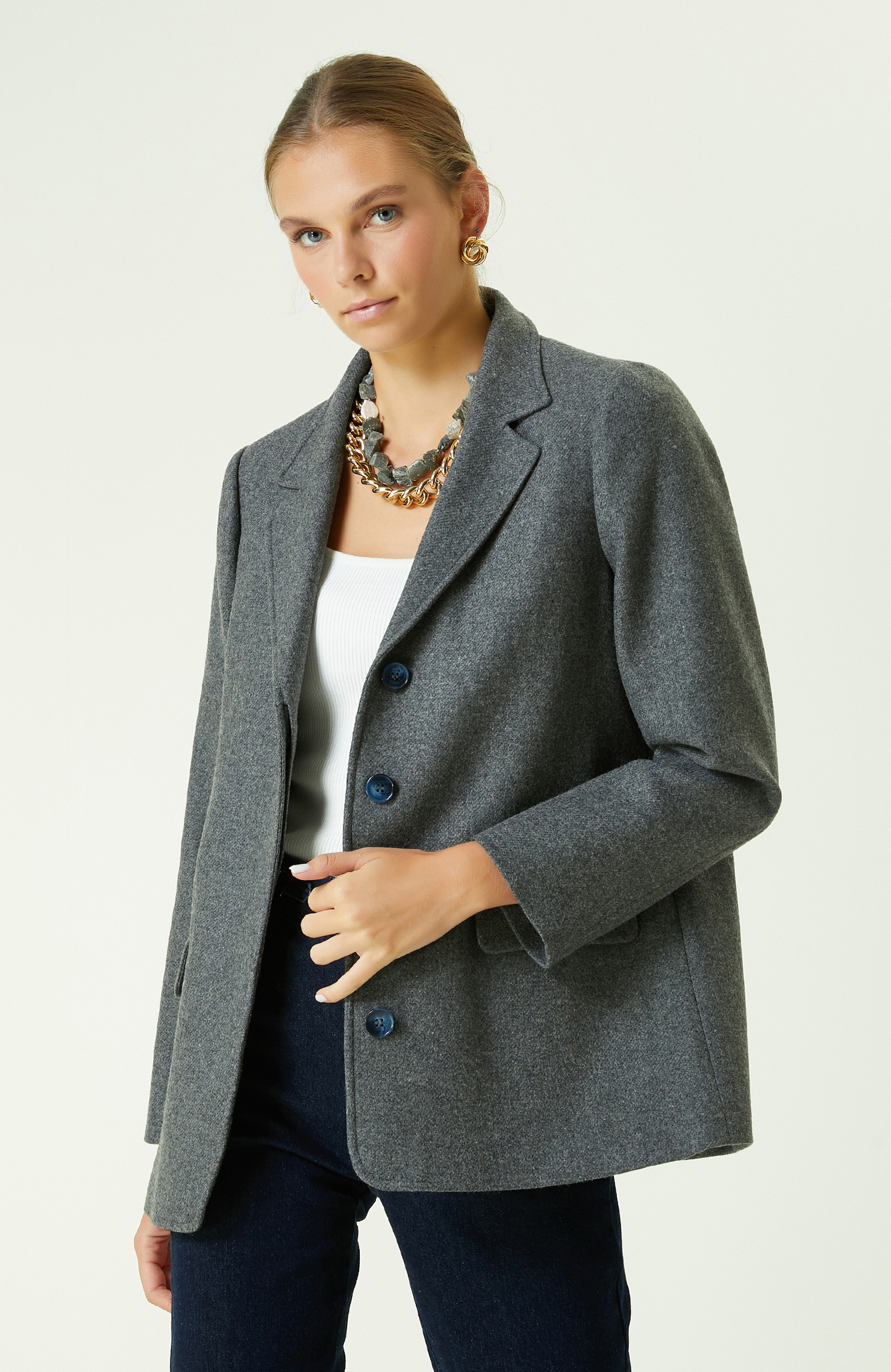 Gri Melanj Dik Yaka Ceket