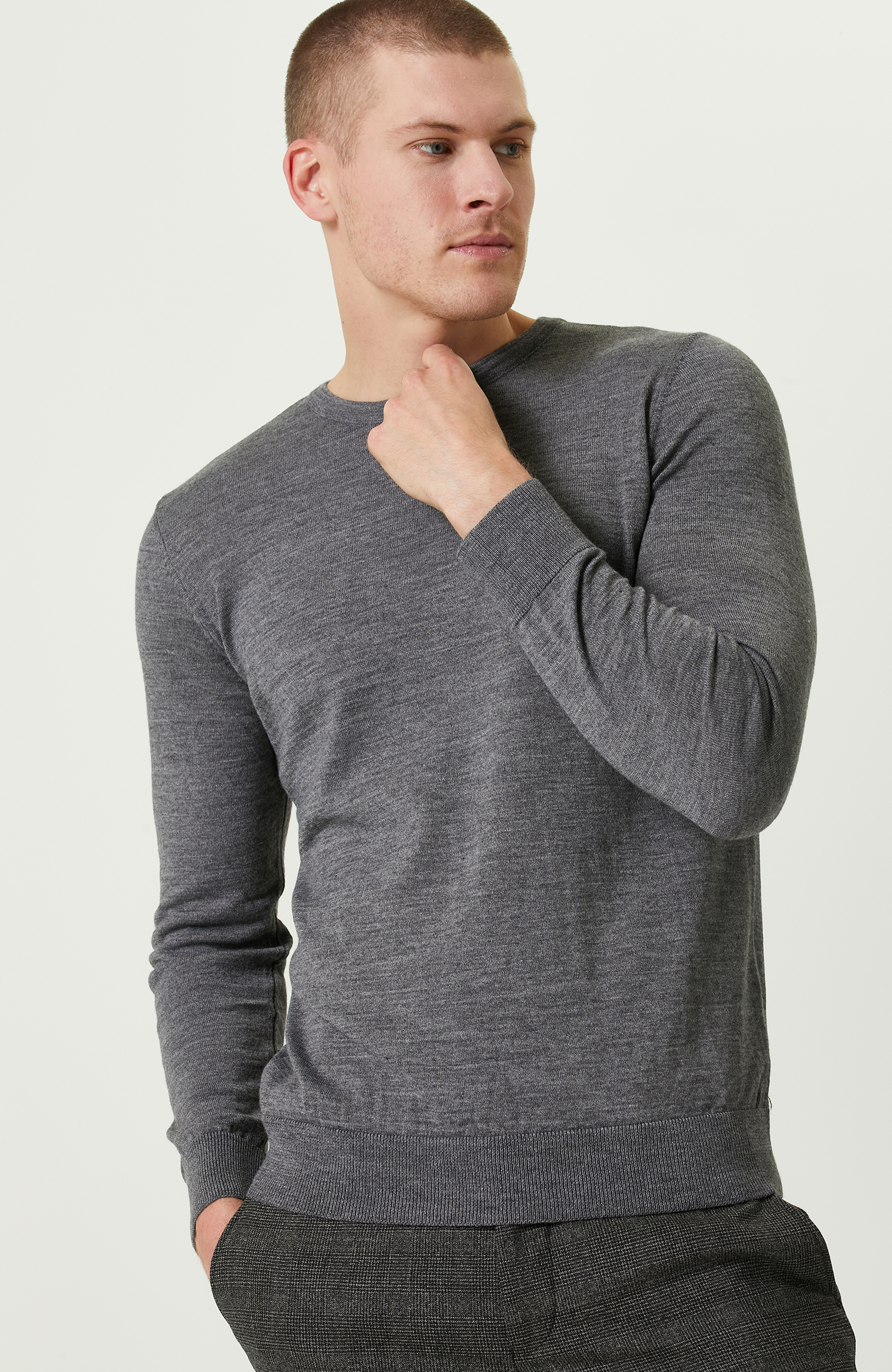 Gri Melanj Bisiklet Yaka Triko Kazak