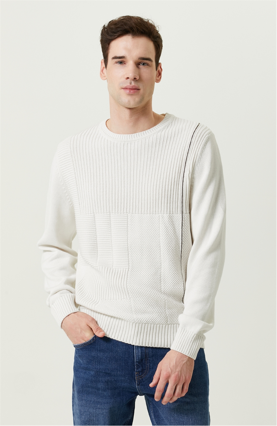 Network - Örgü Detaylı Ekru Triko Kazak - 1088354-170