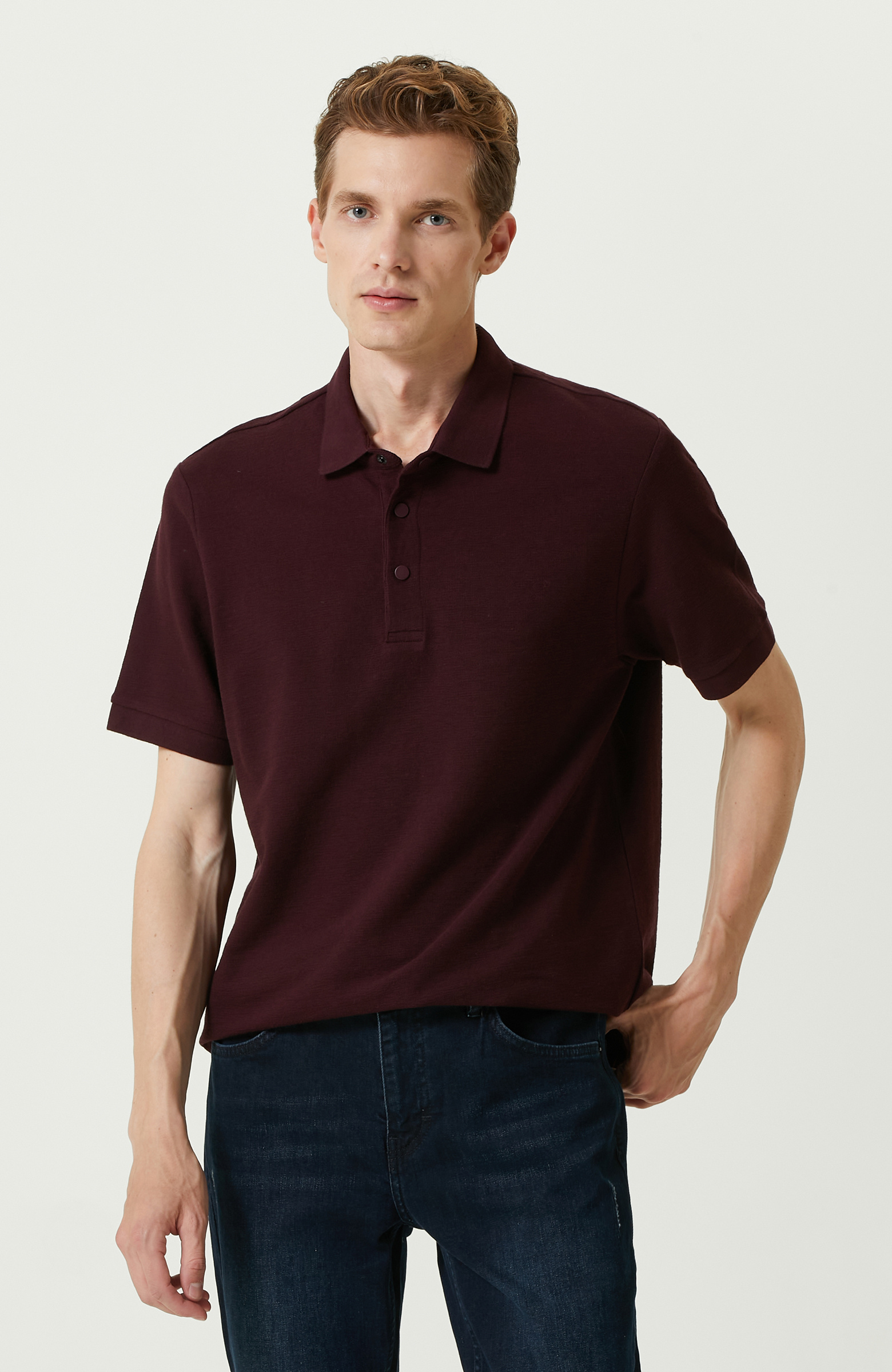 Bordo Pamuklu Polo Yaka Tshirt