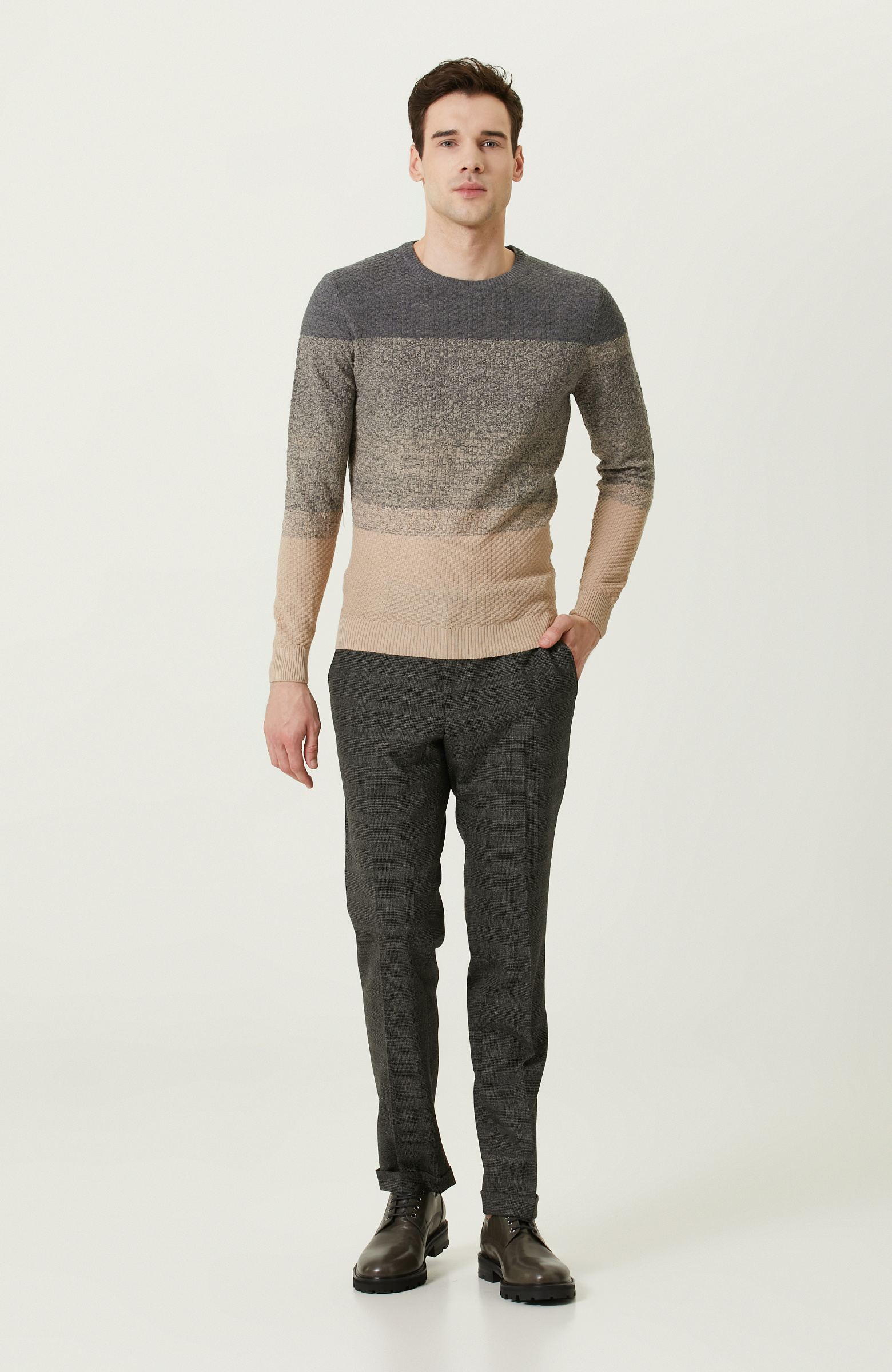 Siyah Antrasit Duble Paça Ekose Pantolon