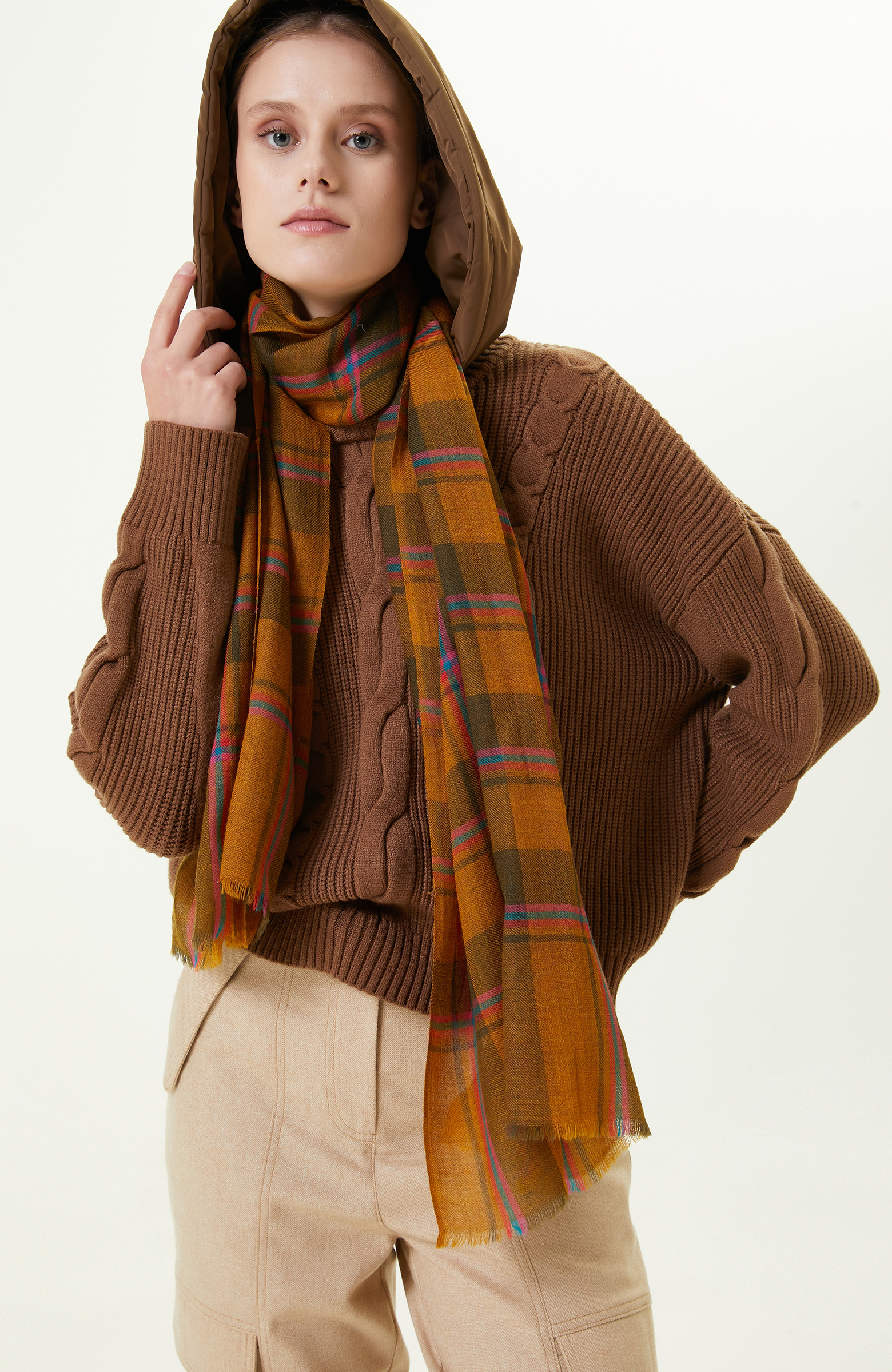 Hardal Desenli Kadın Yün Şal