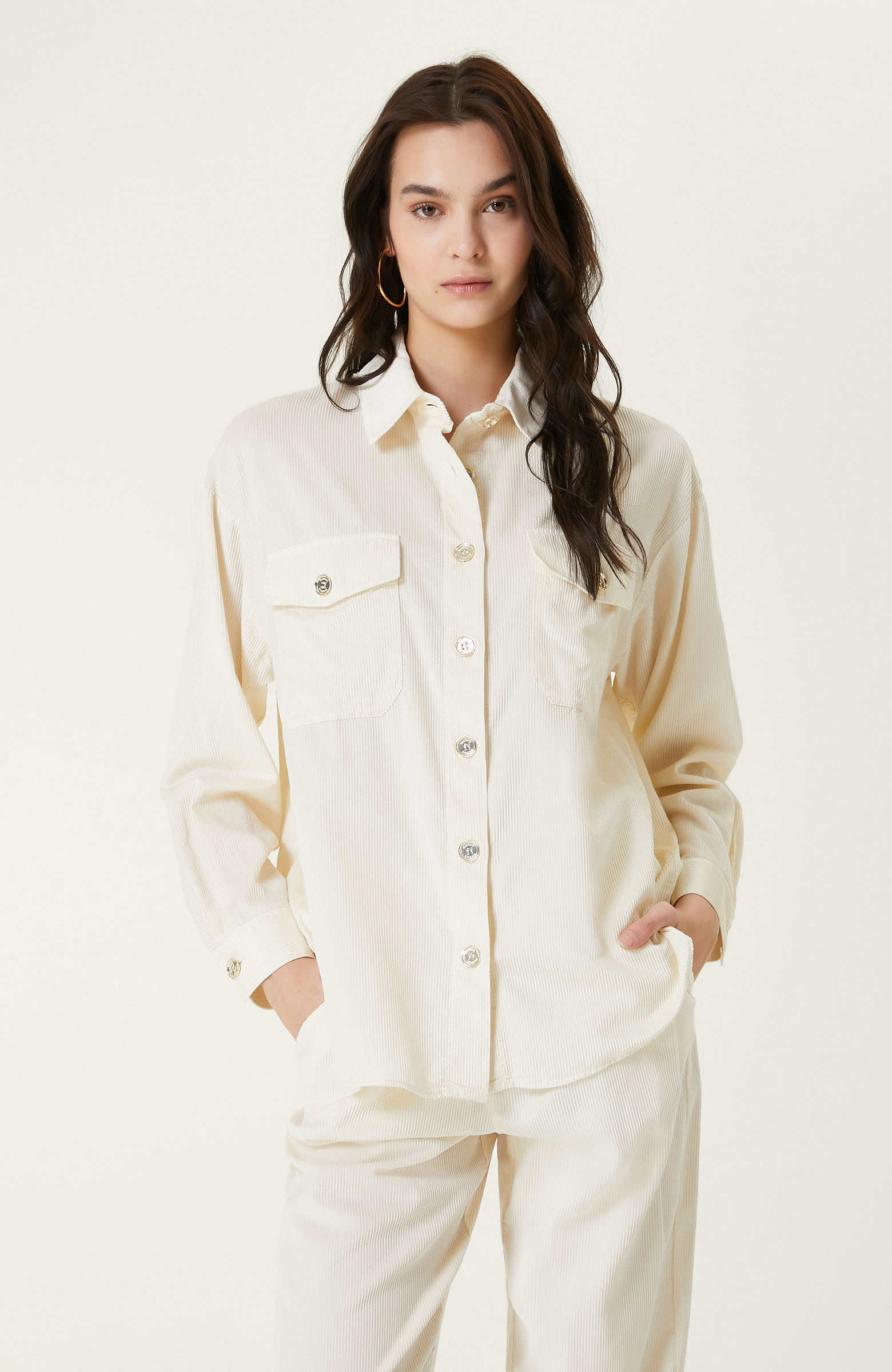 Ekru Kadife Dış Gömlek