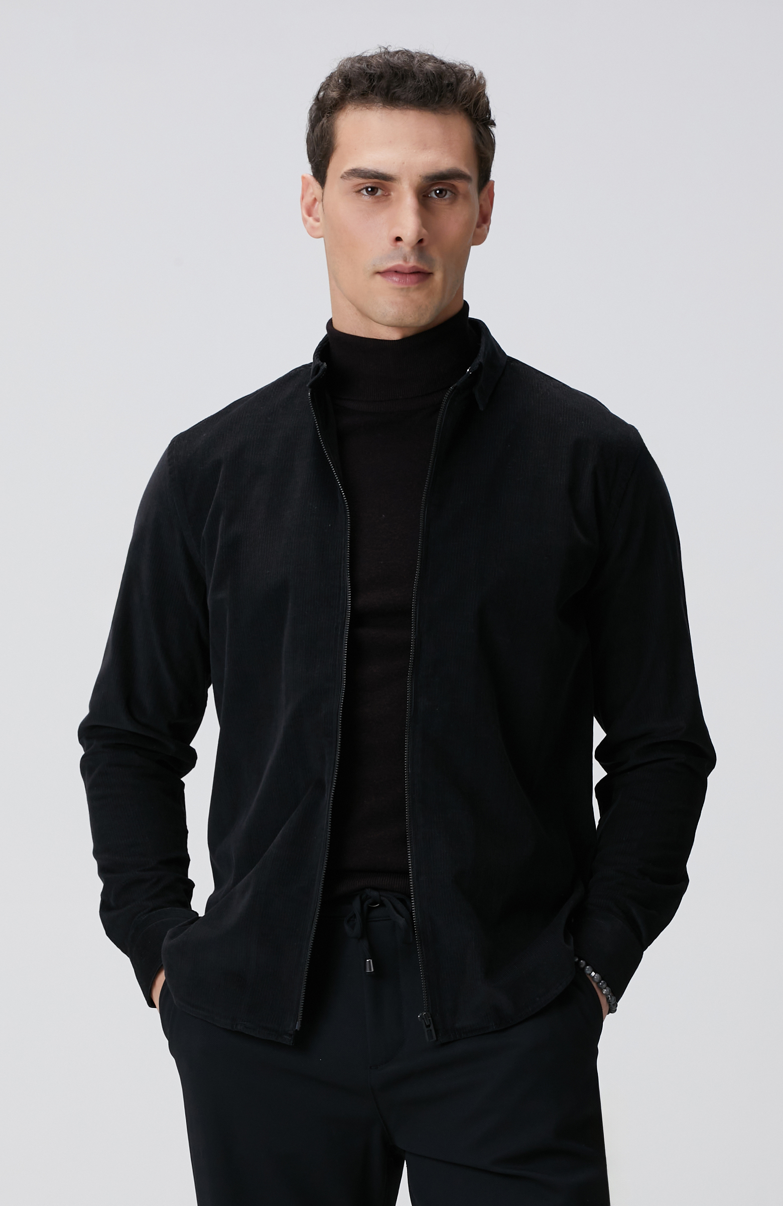 Cepsiz Kadife Siyah Gömlek