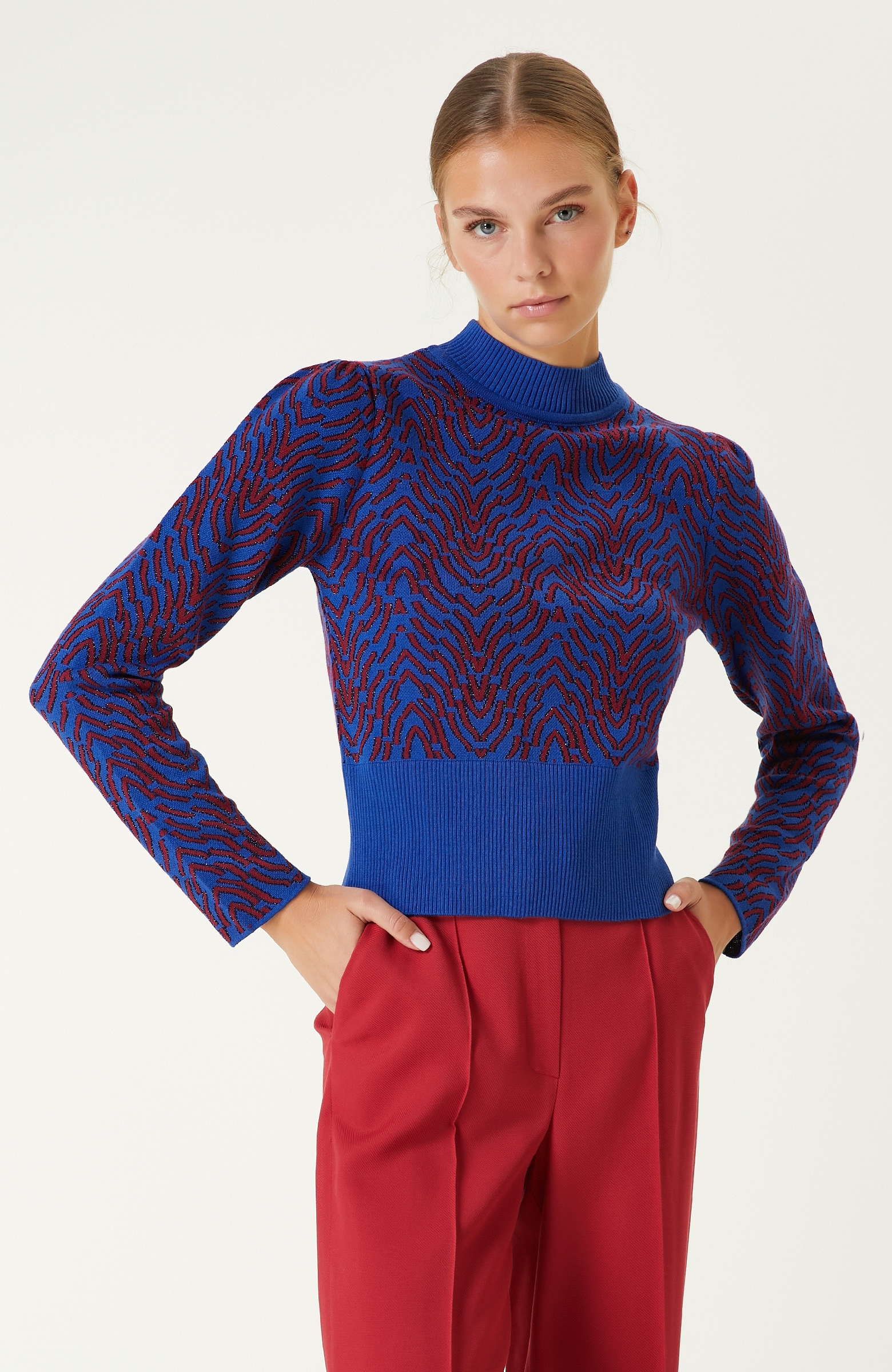 Lacivert Sim Desenli Triko Kazak