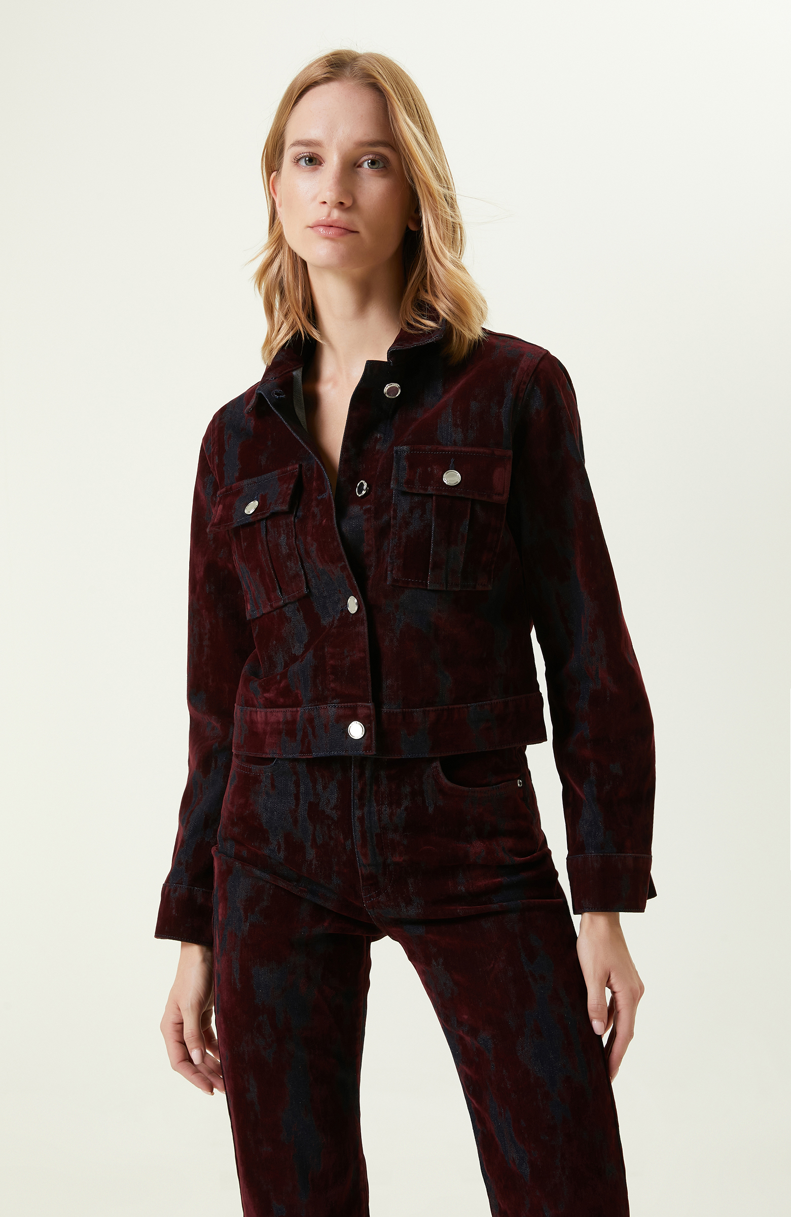 Koyu Indigo Mavi Baskılı Denim Mont Koyu Indigo Mavi Baskılı Denim Mont
