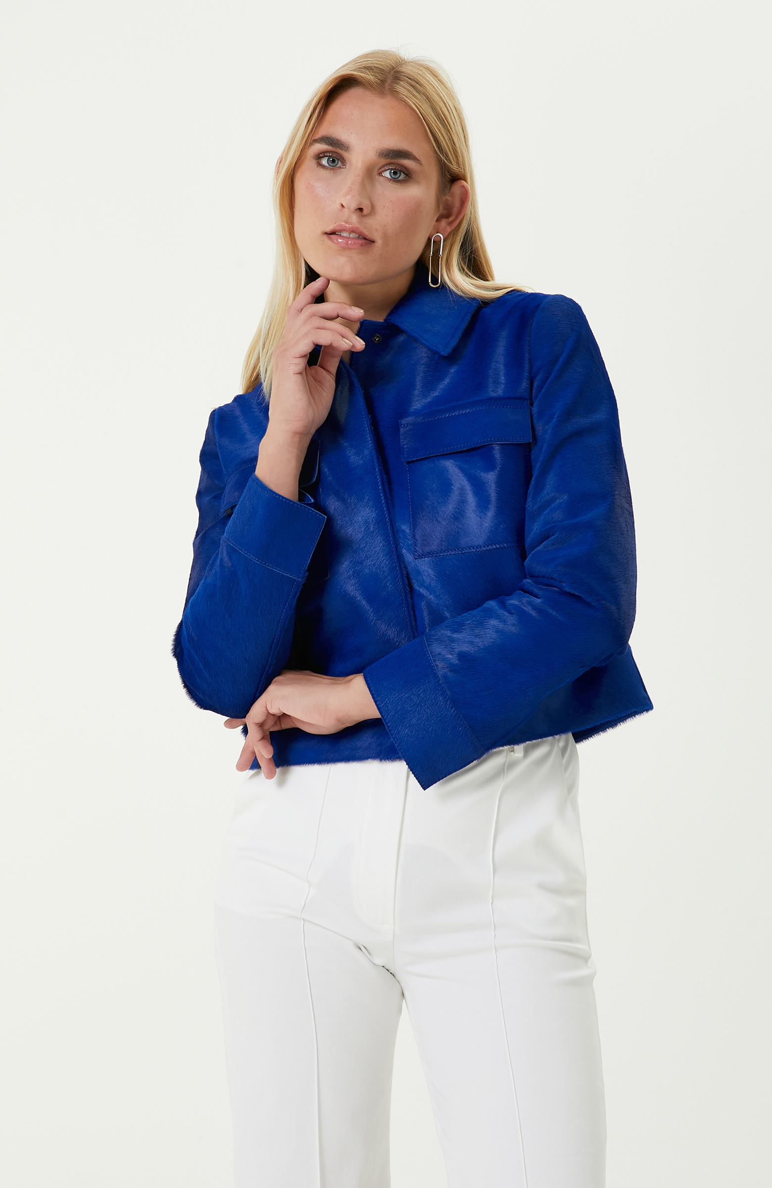 Gömlek Yaka Saks Deri Mont