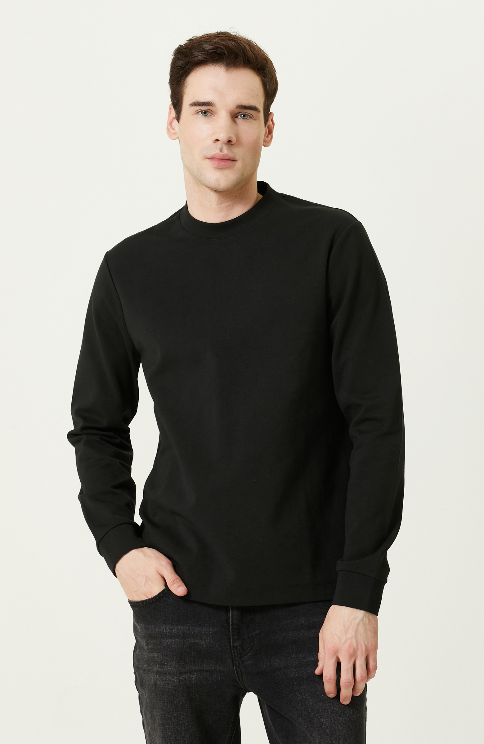 Bisiklet Yaka Siyah Penye T-shirt