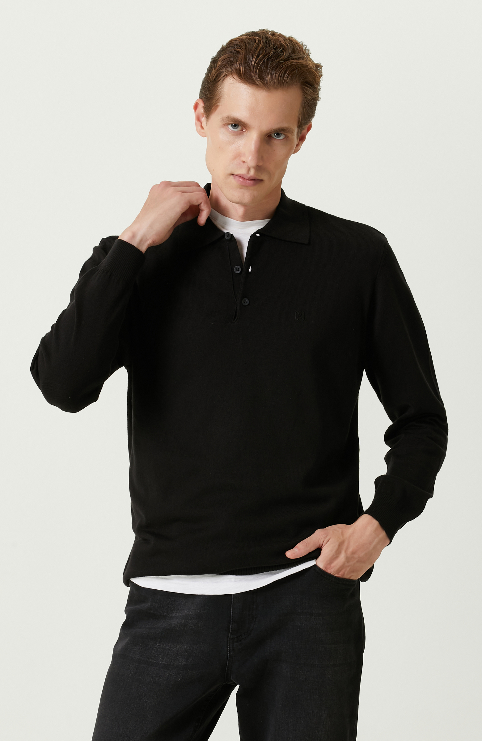 Siyah Polo Yaka Kazak