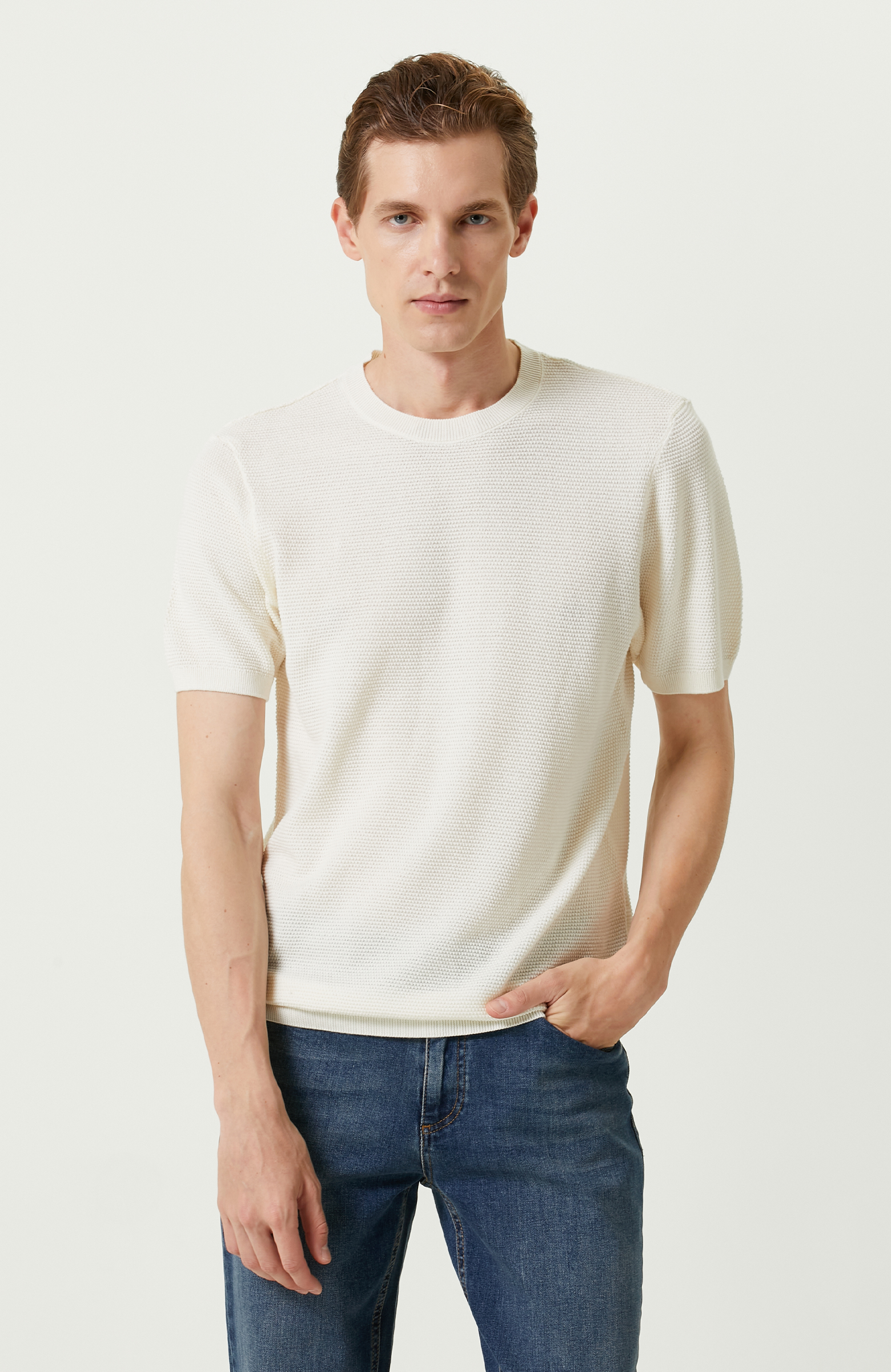 Ekru Pirinç Örgü Kazak Ekru Pirinç Örgü Kazak