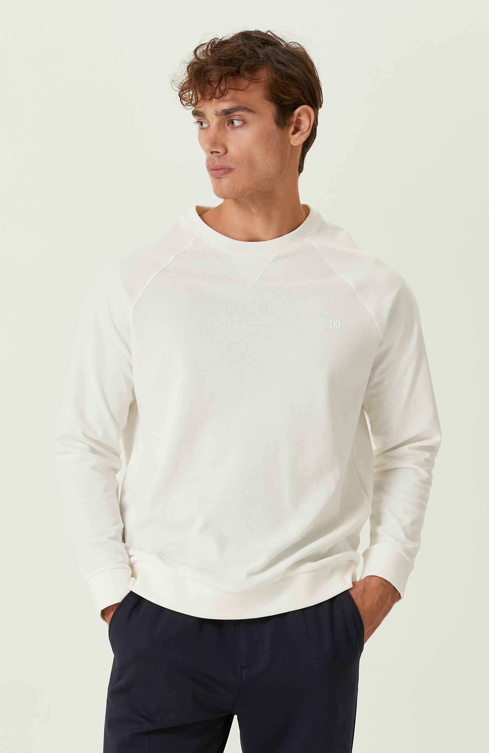 Pamuklu Ekru Pirinç Örgü Sweatshirt Pamuklu Ekru Pirinç Örgü Sweatshirt