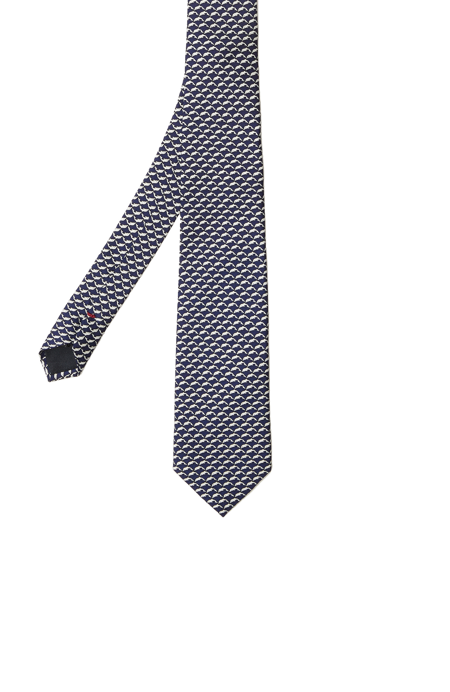 Lacivert Yunus Desenli İpek Kravat