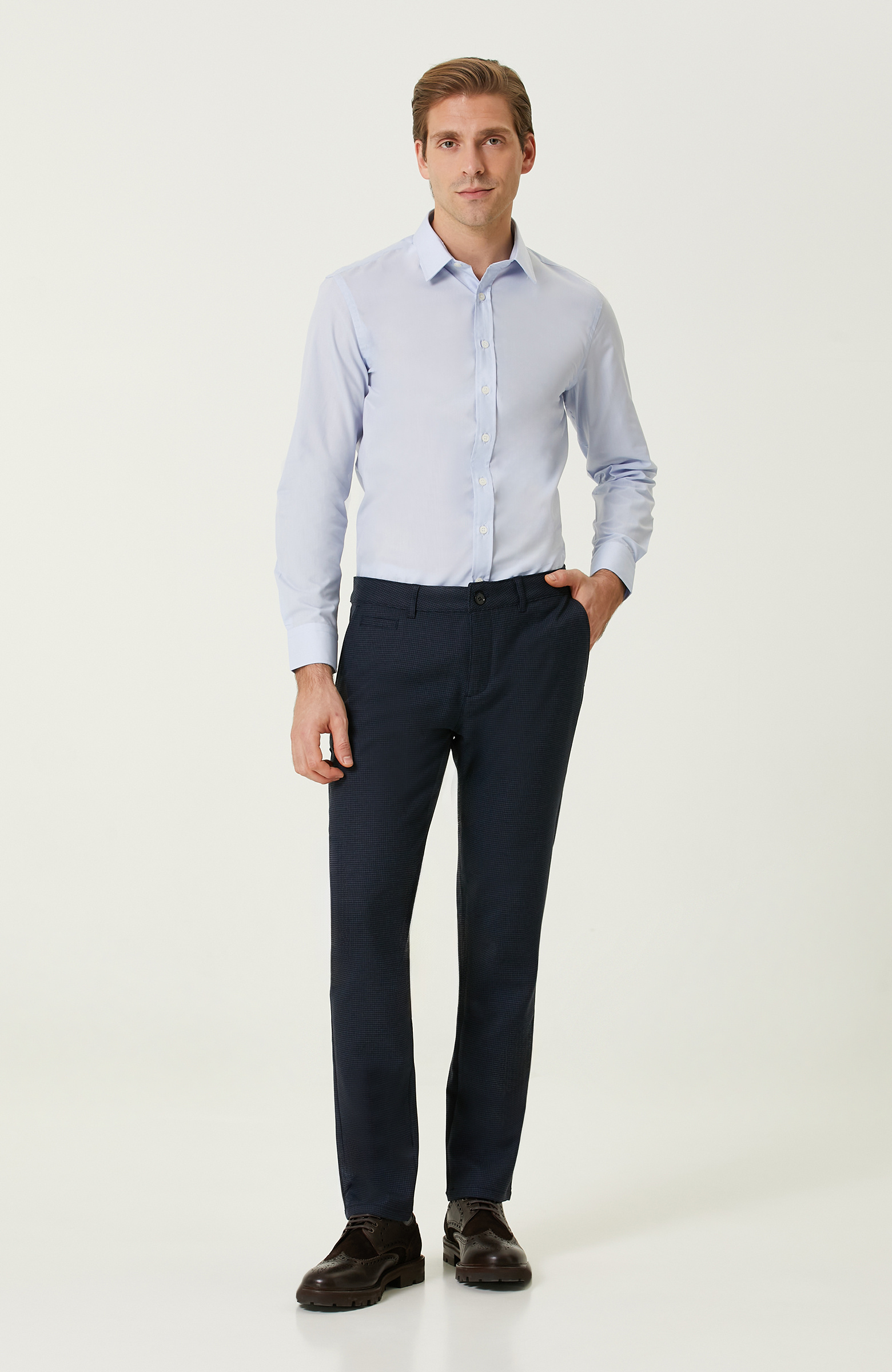 Lacivert Kazayağı Desenli Pantolon