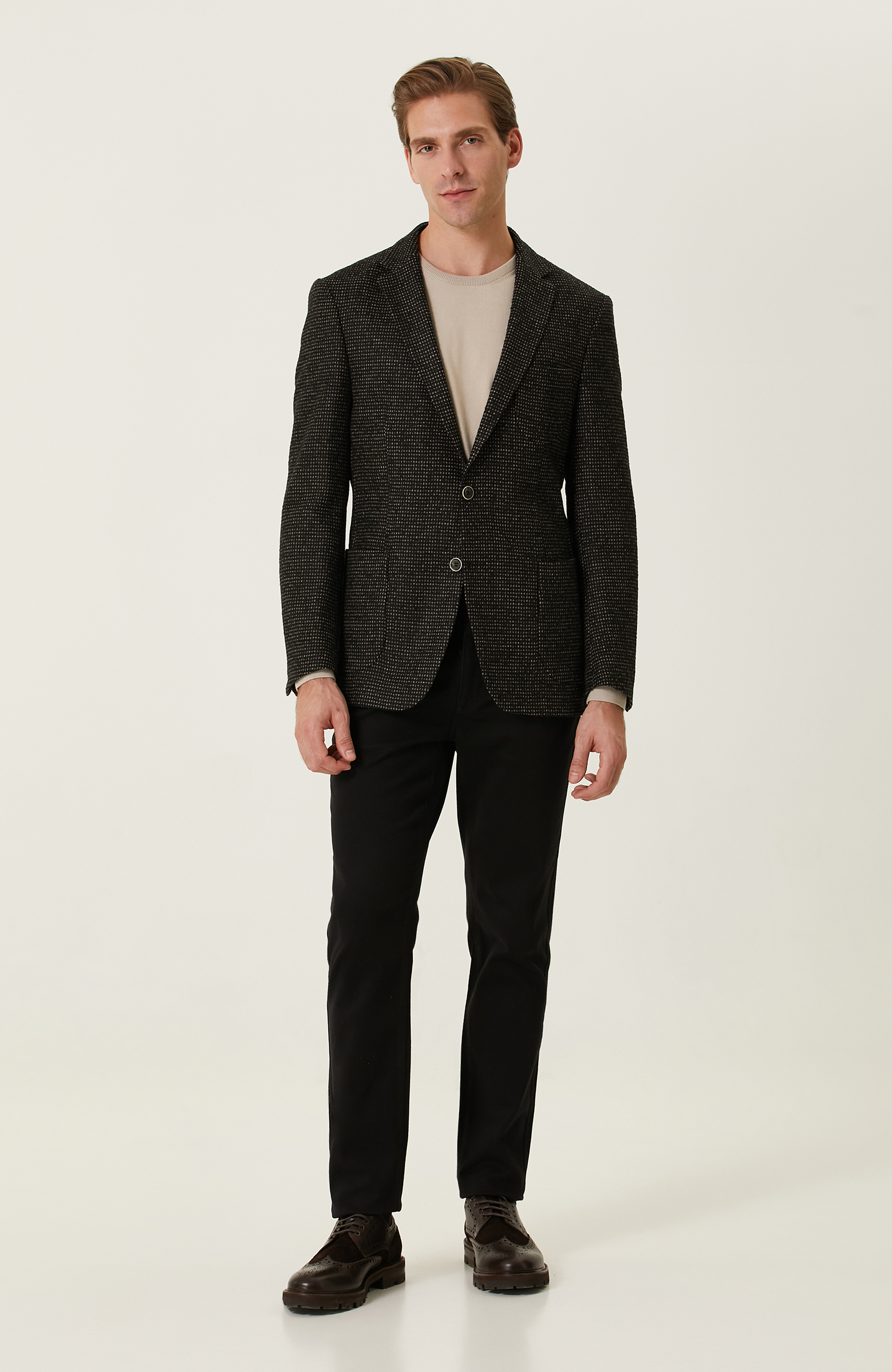 Siyah Diyagonal Casual Pantolon