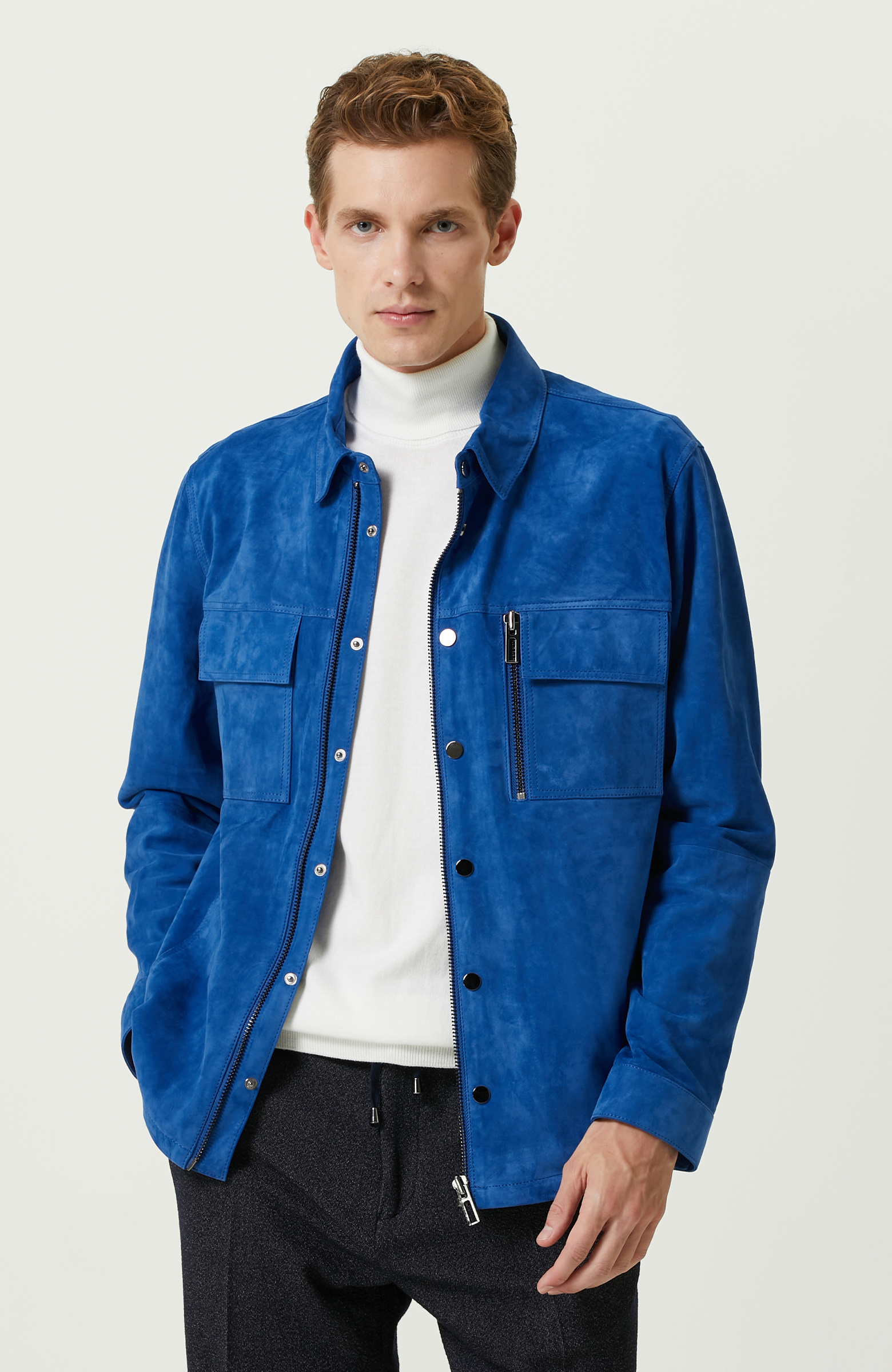 Saks Süet Deri Gömlek